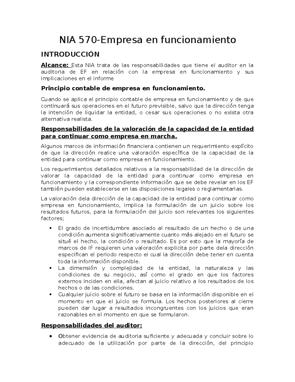 NIA 570 - Resumen de la norma internacional de auditoría - NIA 570 ...
