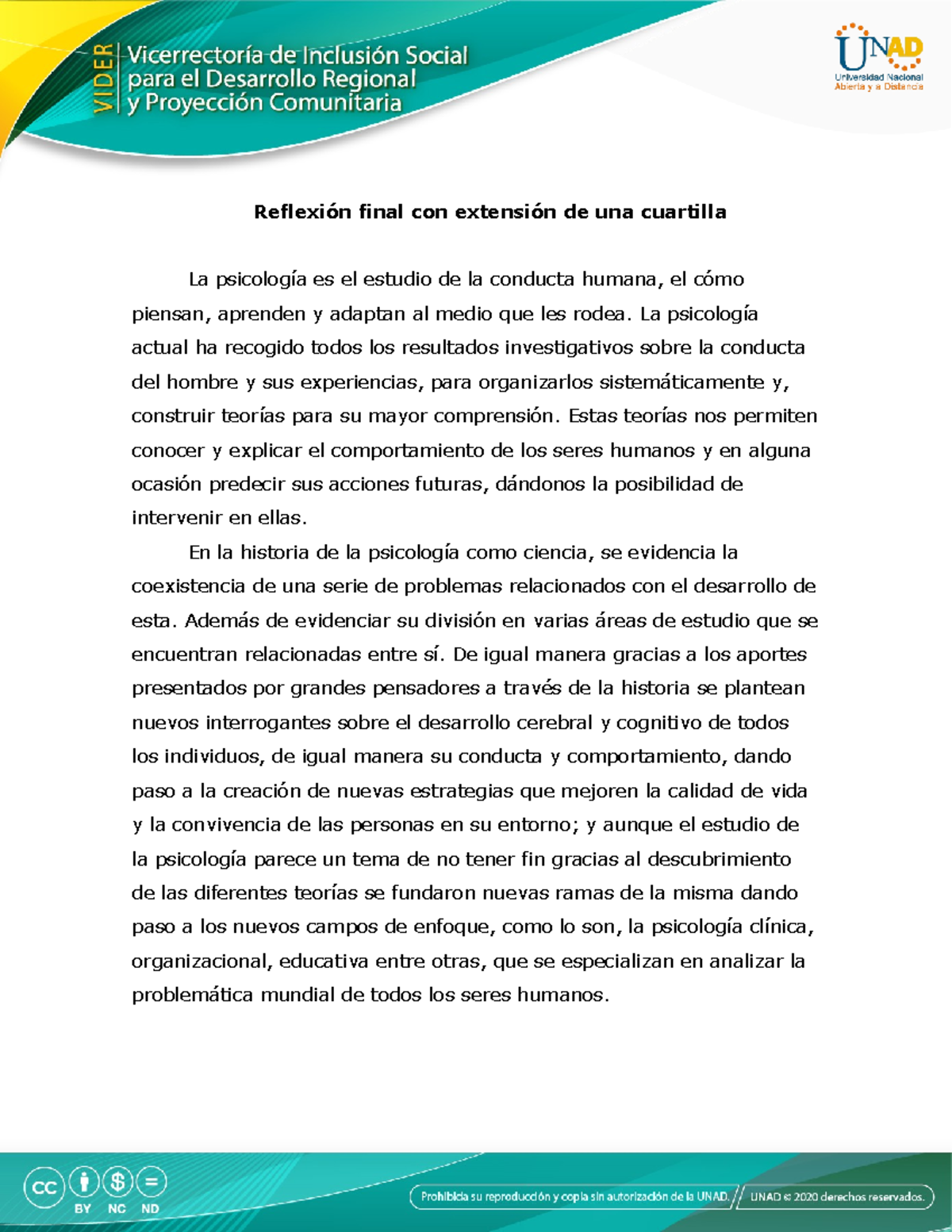 Resumen final con extensión de una cuartilla - Reflexión final con ...