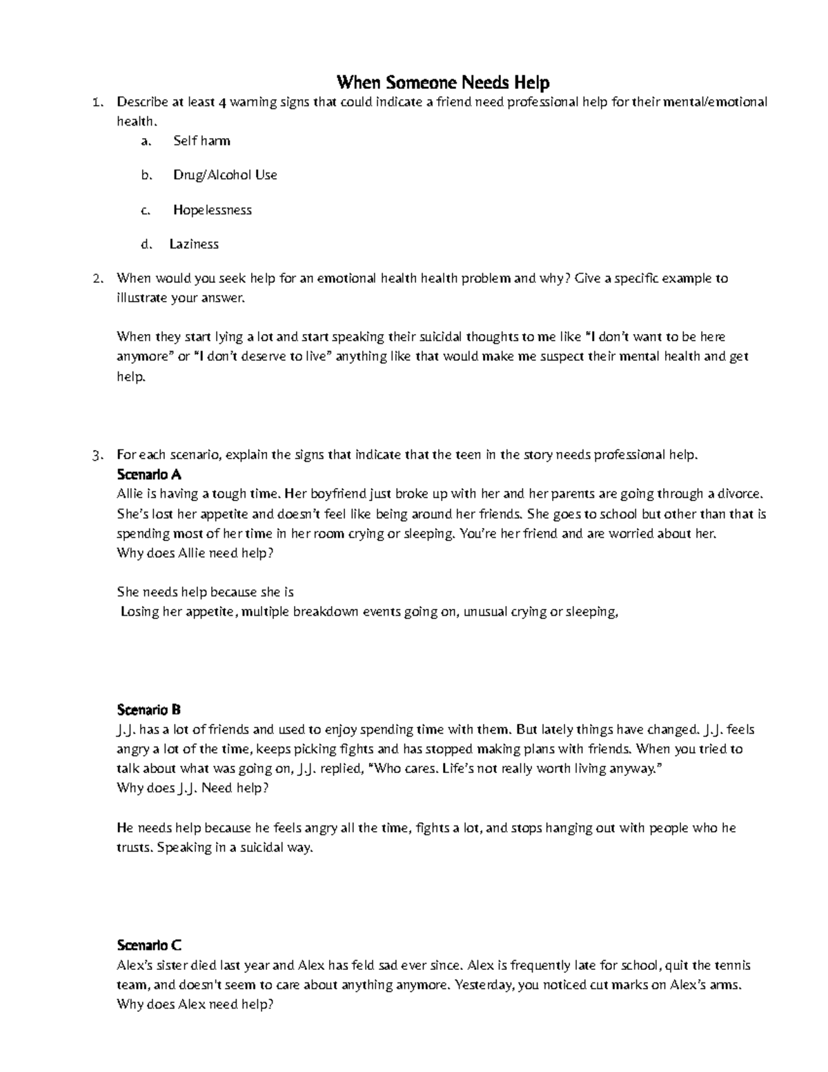 Copy of When Someone Needs Help - When Someone Needs Help Describe at ...