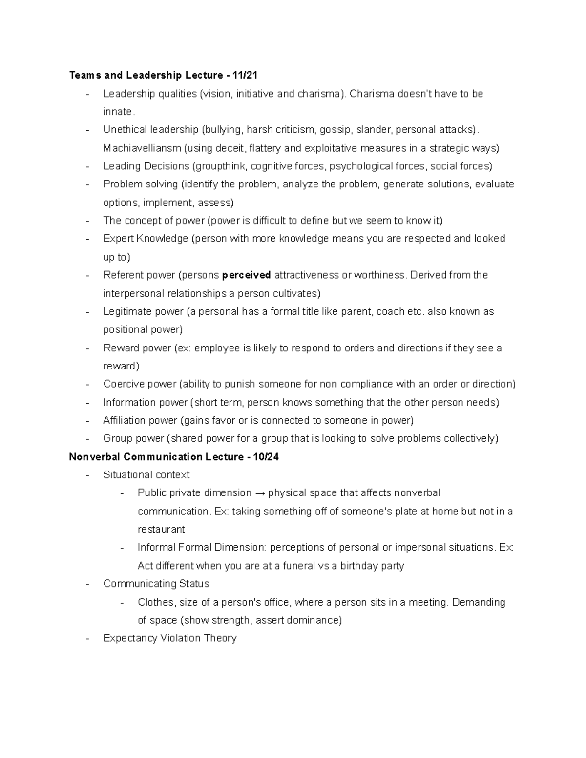 Lecture notes - Teams and Leadership Lecture - 11/ - Leadership ...