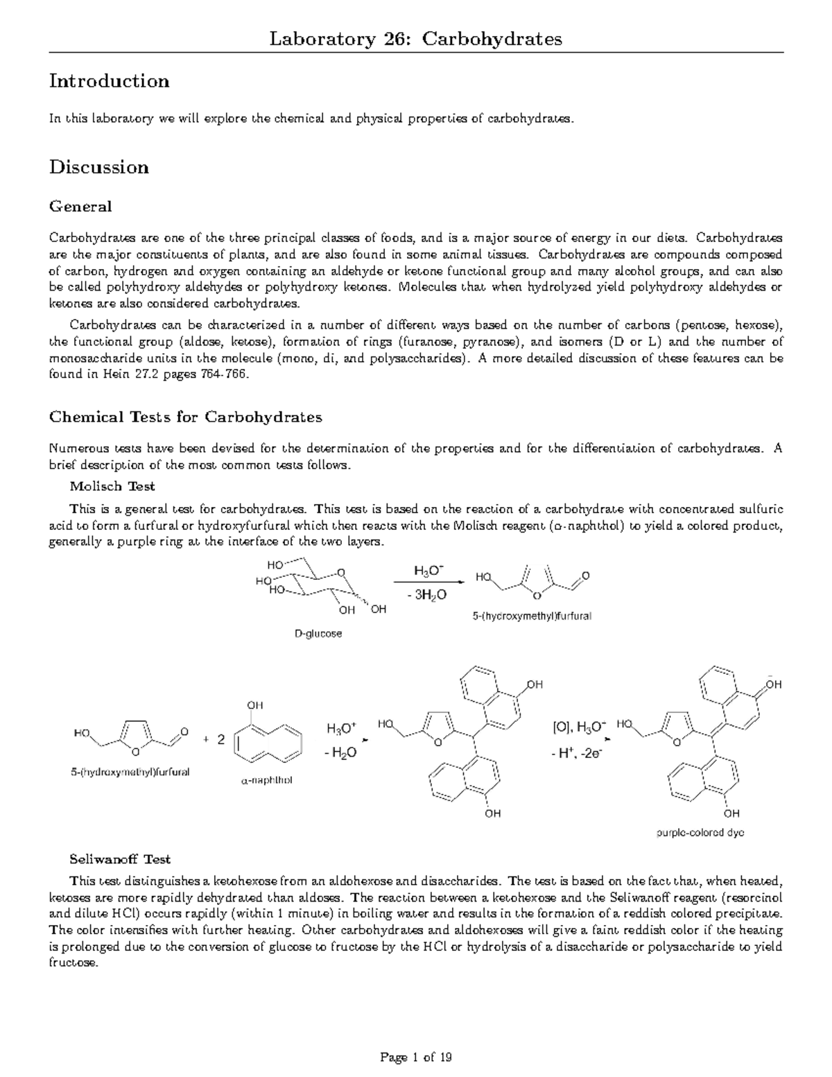 Carbohydrates notes for biochem - Introduction In this laboratory we ...