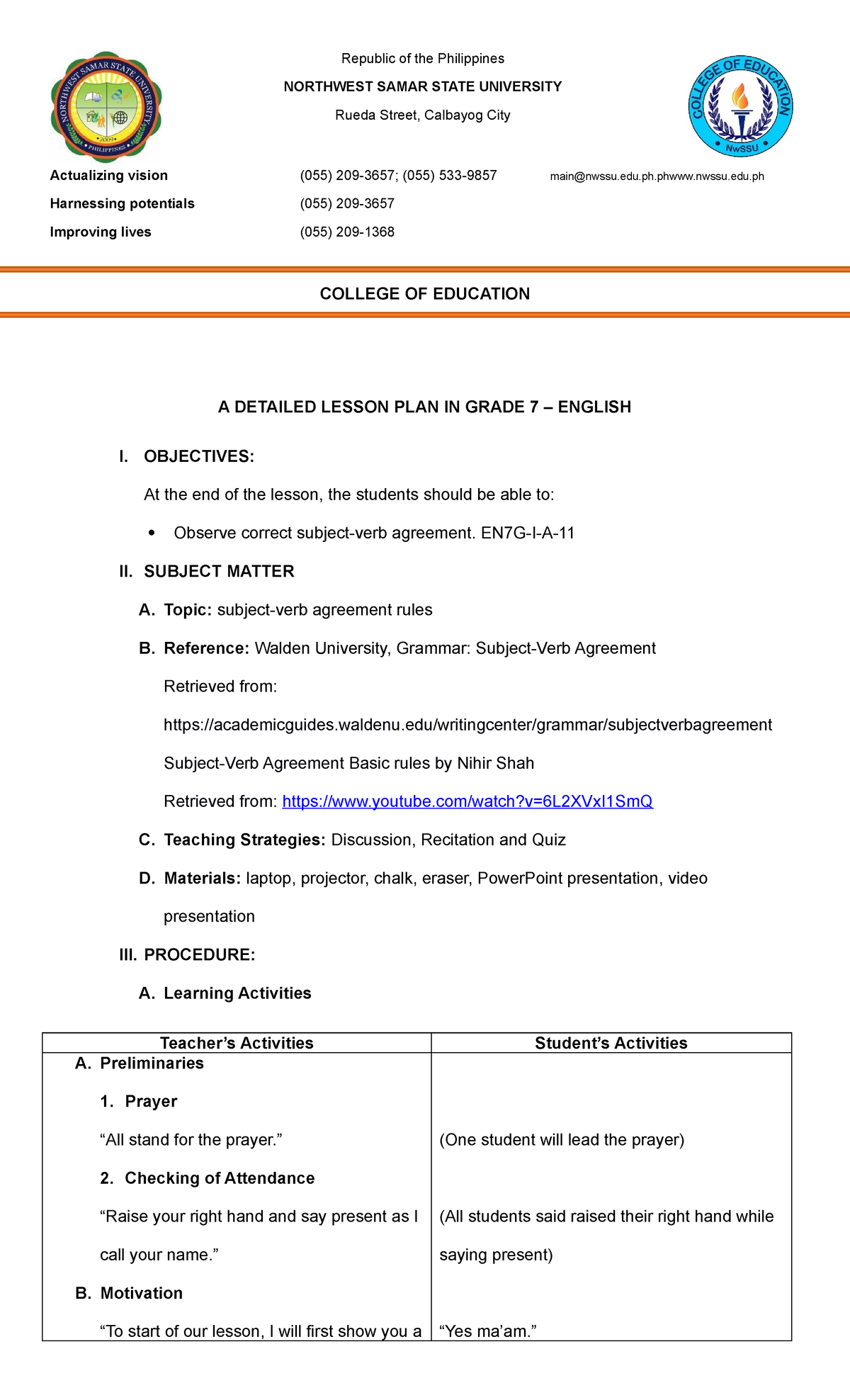 Detailed Lesson Plan - Practice for final demo - Republic of the ...