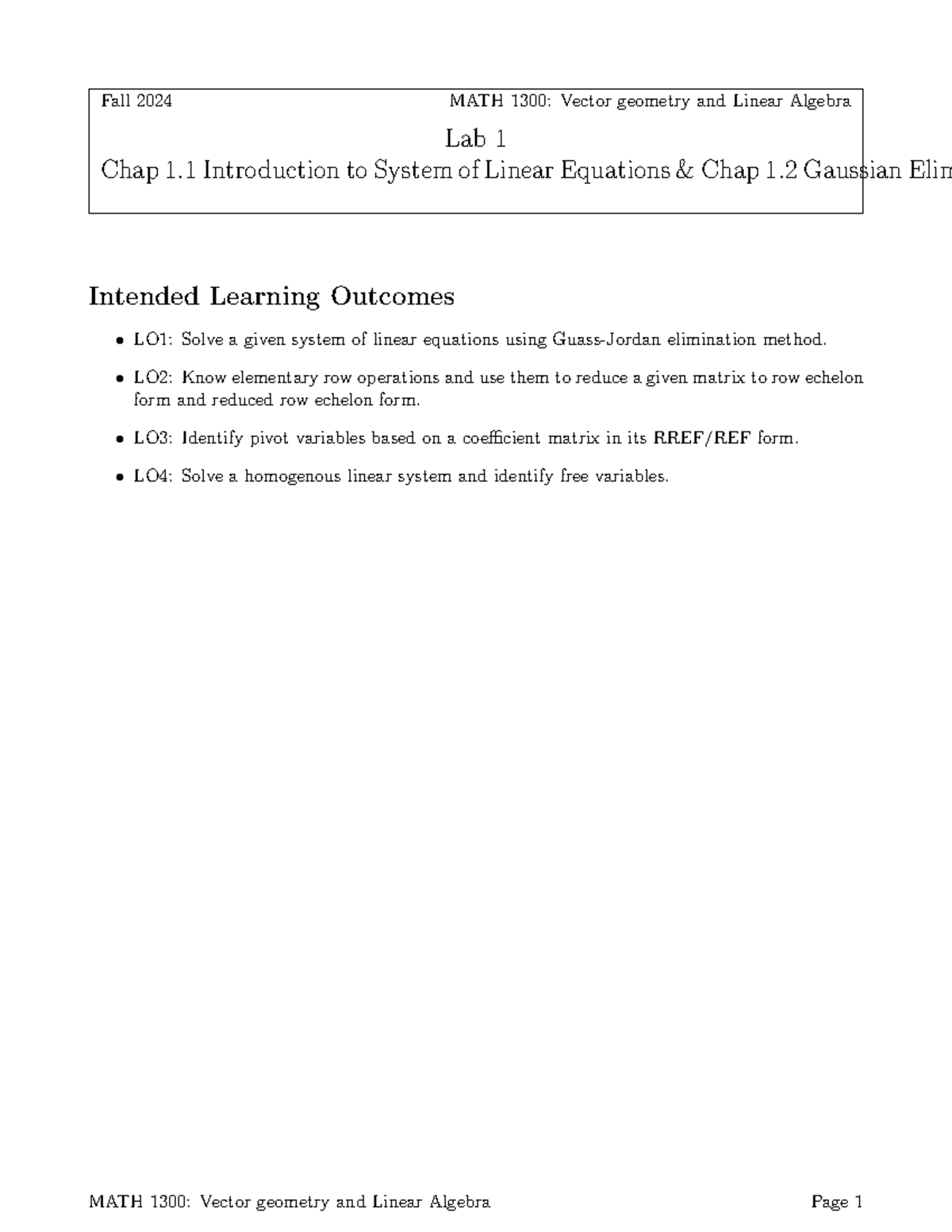 MATH1300 Lab Worksheet 1 - Fall 2024 MATH 1300: Vector geometry and ...