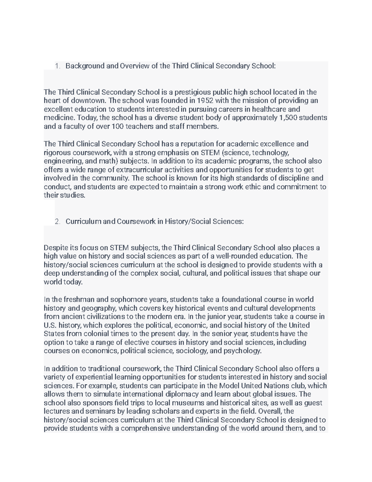 Third Clinical Secondary School Experience in History Social Sciences 1 ...