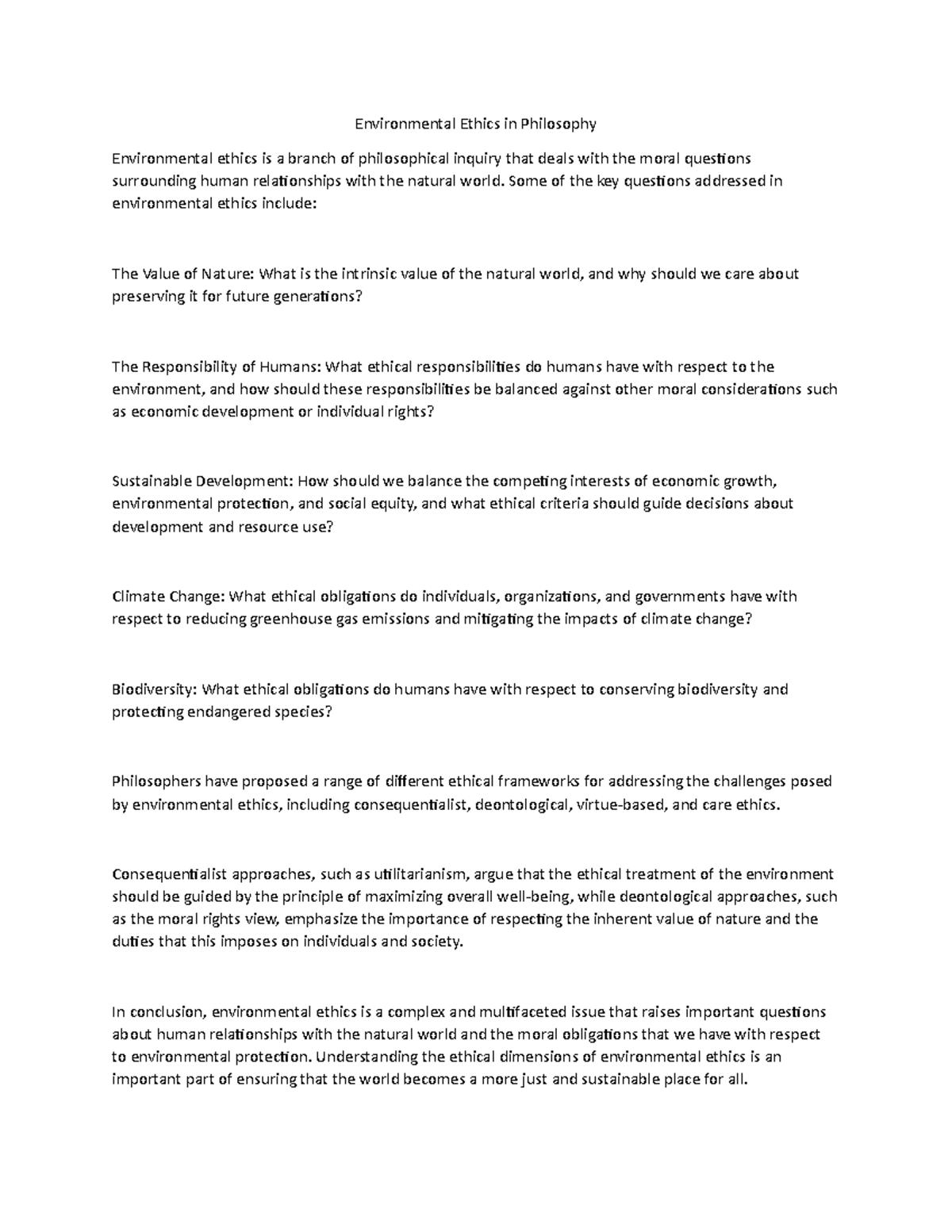 Environmental Ethics in Philosophy - Environmental Ethics in Philosophy ...