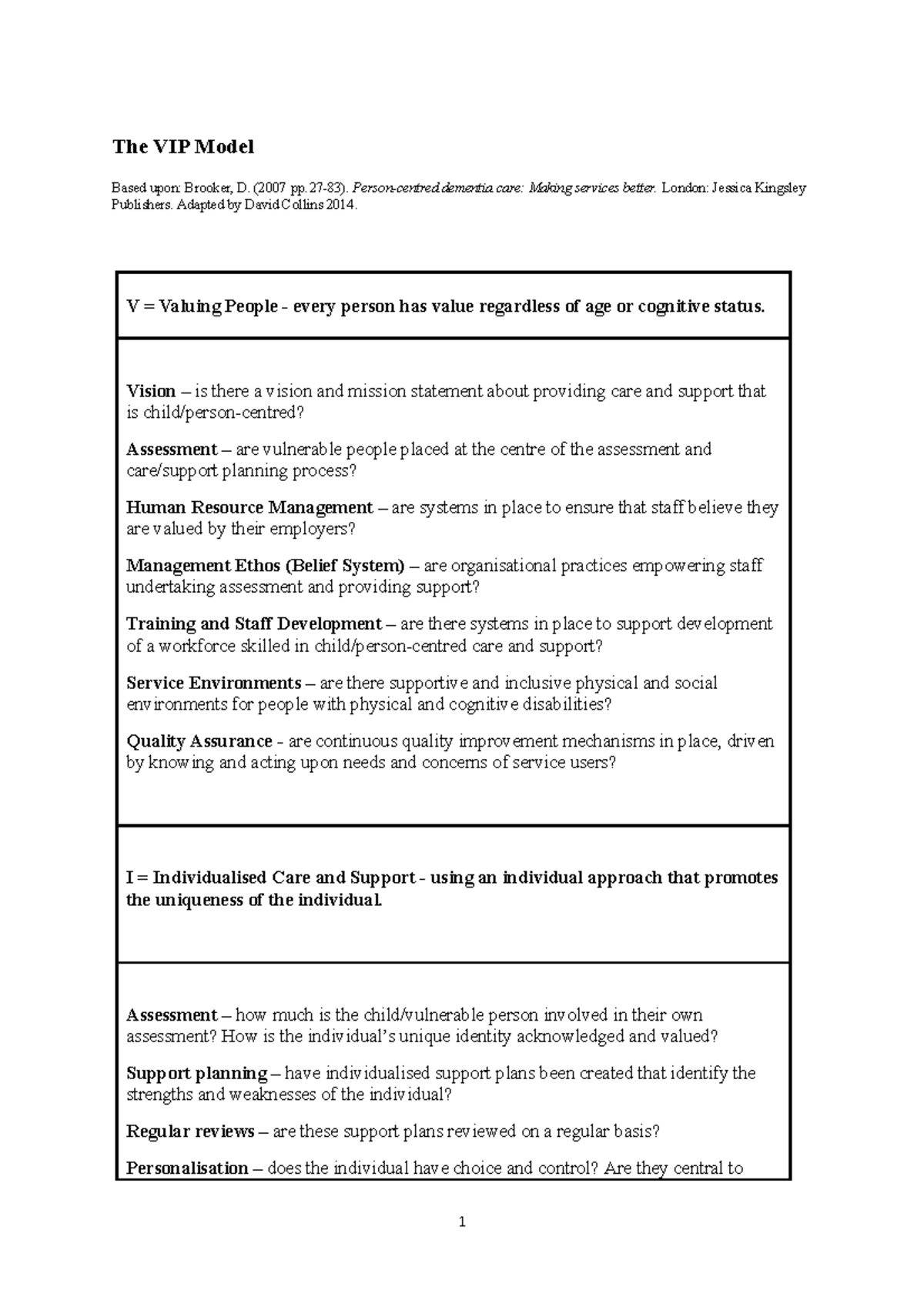 VIP Model - The VIP Model Based upon: Brooker, D. (2007 pp. 27-83 ...