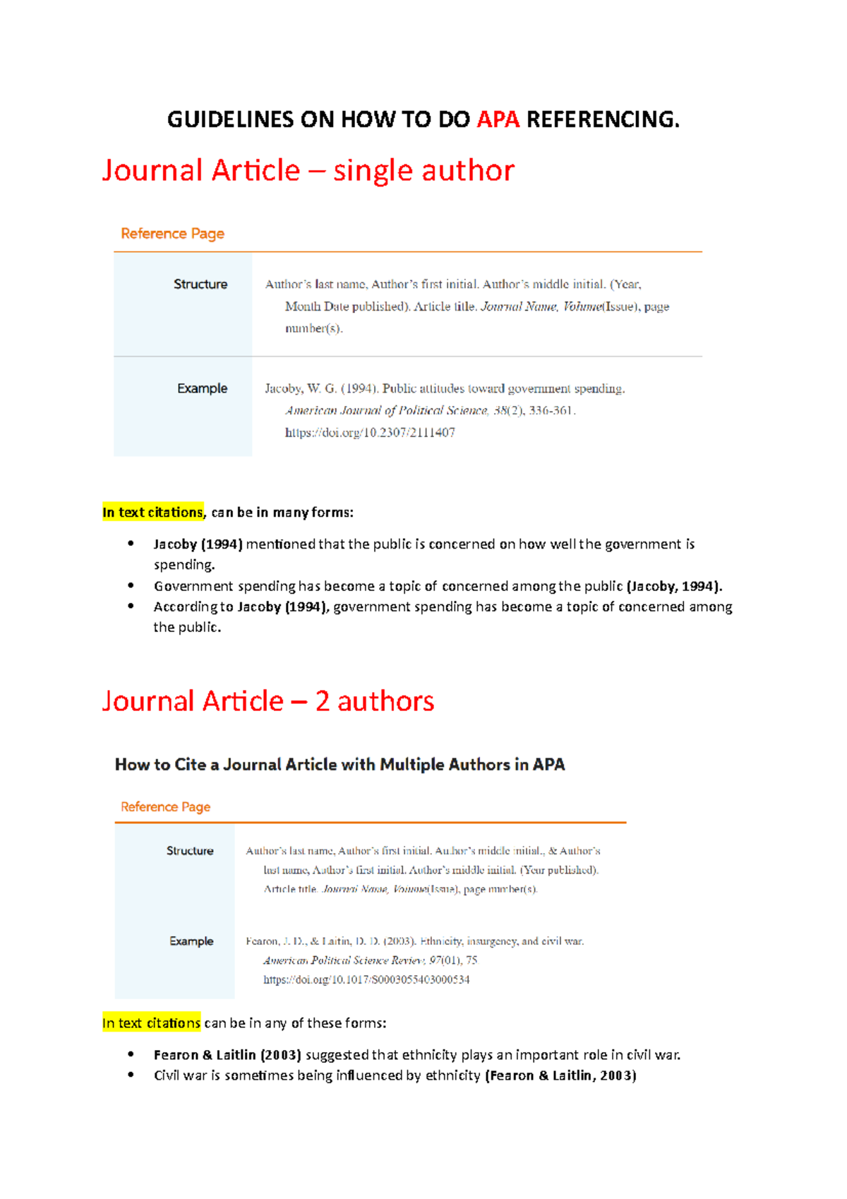 Guidelines ON HOW TO DO APA Referencing - GUIDELINES ON HOW TO DO APA ...