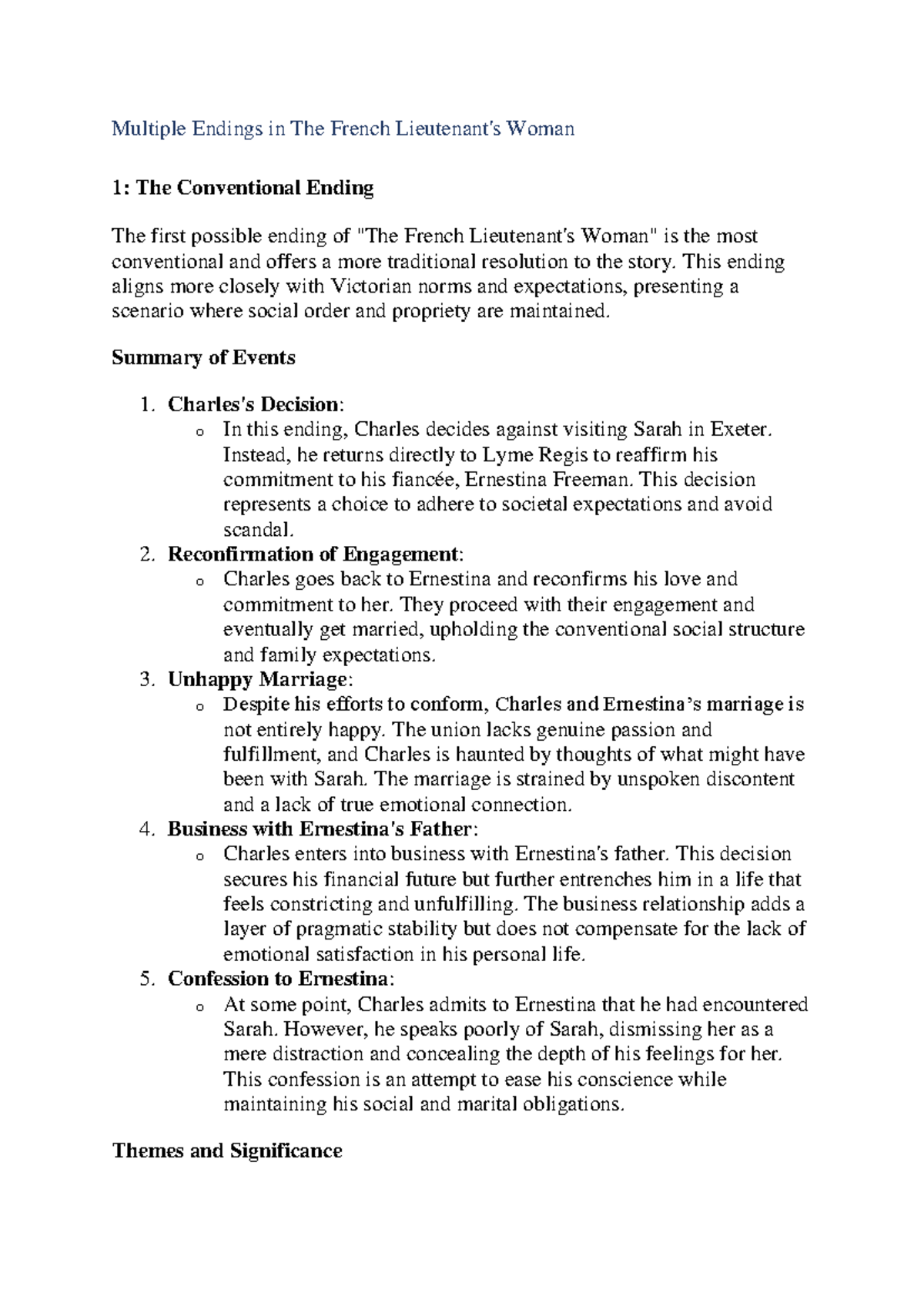 Multiple Endings in The French Lieutenant woman - This ending aligns ...