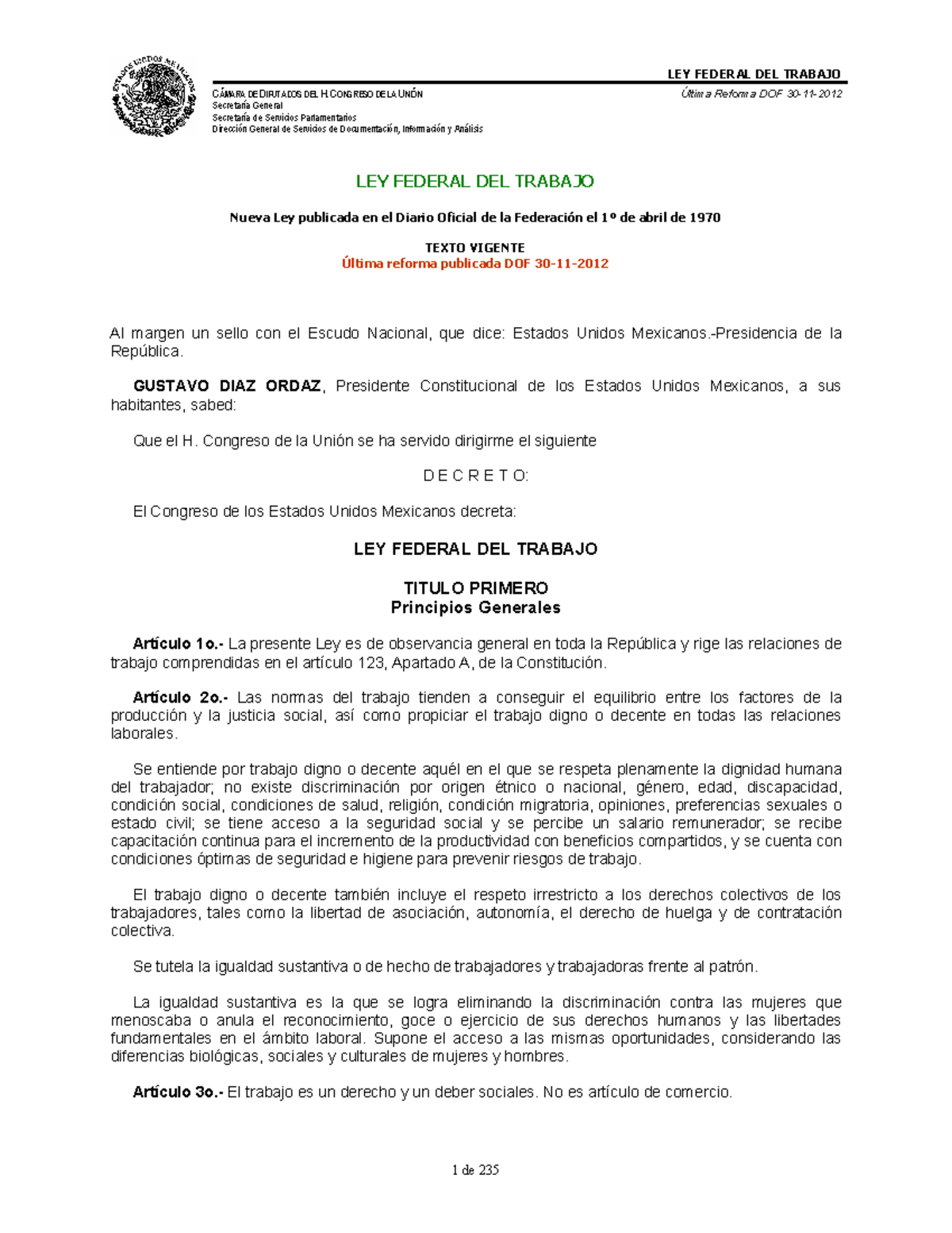 Ley federal laboral - Código completo - CÁMARA DE DIPUTADOS DEL H ...