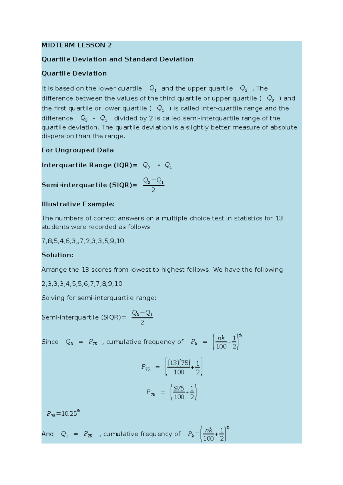 Quartile Deviation and Standard Deviation - Hospitality Management ...