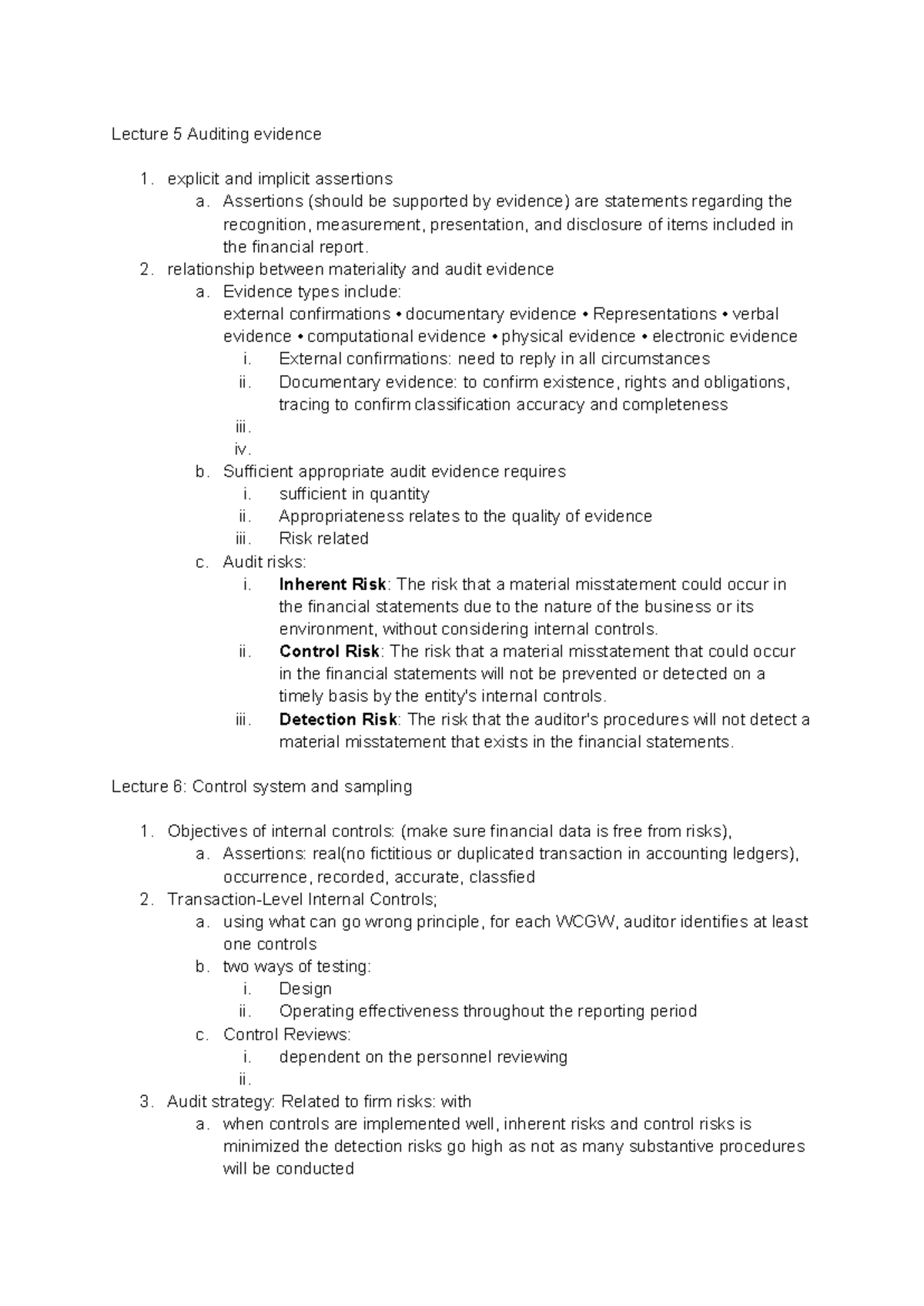 Auditing Notes Week 6&7 - Lecture 5 Auditing evidence 1. explicit and ...