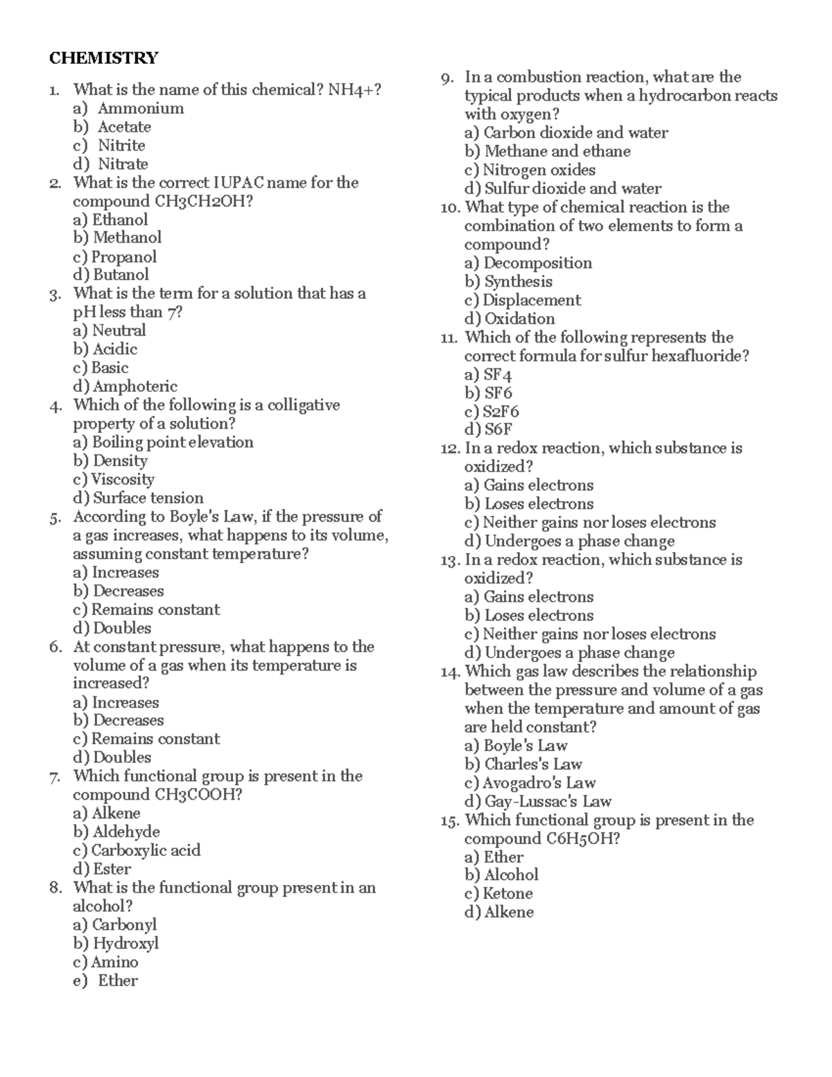 Chemistry - ....................... - CHEMISTRY What is the name of ...