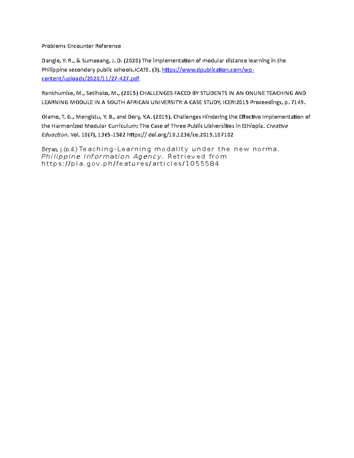 Problems-Encounter-Reference - Problems Encounter Reference Dangle, Y ...