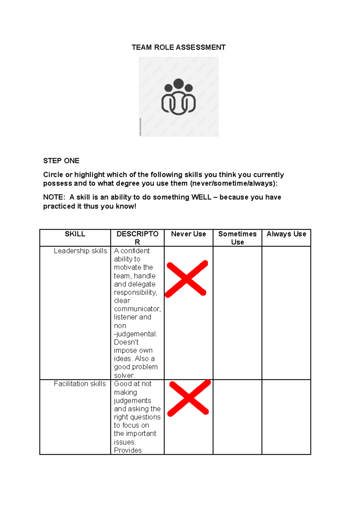 Team Role Descriptorsv 2(1) -Louise Mannix - TEAM ROLE ASSESSMENT STEP ...