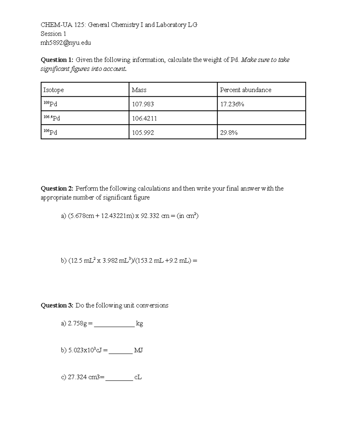 GCI LG 1 Worksheet - CHEM-UA 125: General Chemistry I and Laboratory LG ...