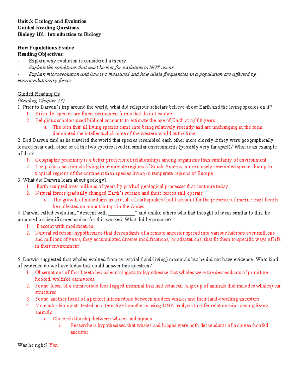 Biology 101 Unit 3 GRQs - Unit 3: Ecology and Evolution Guided Reading ...