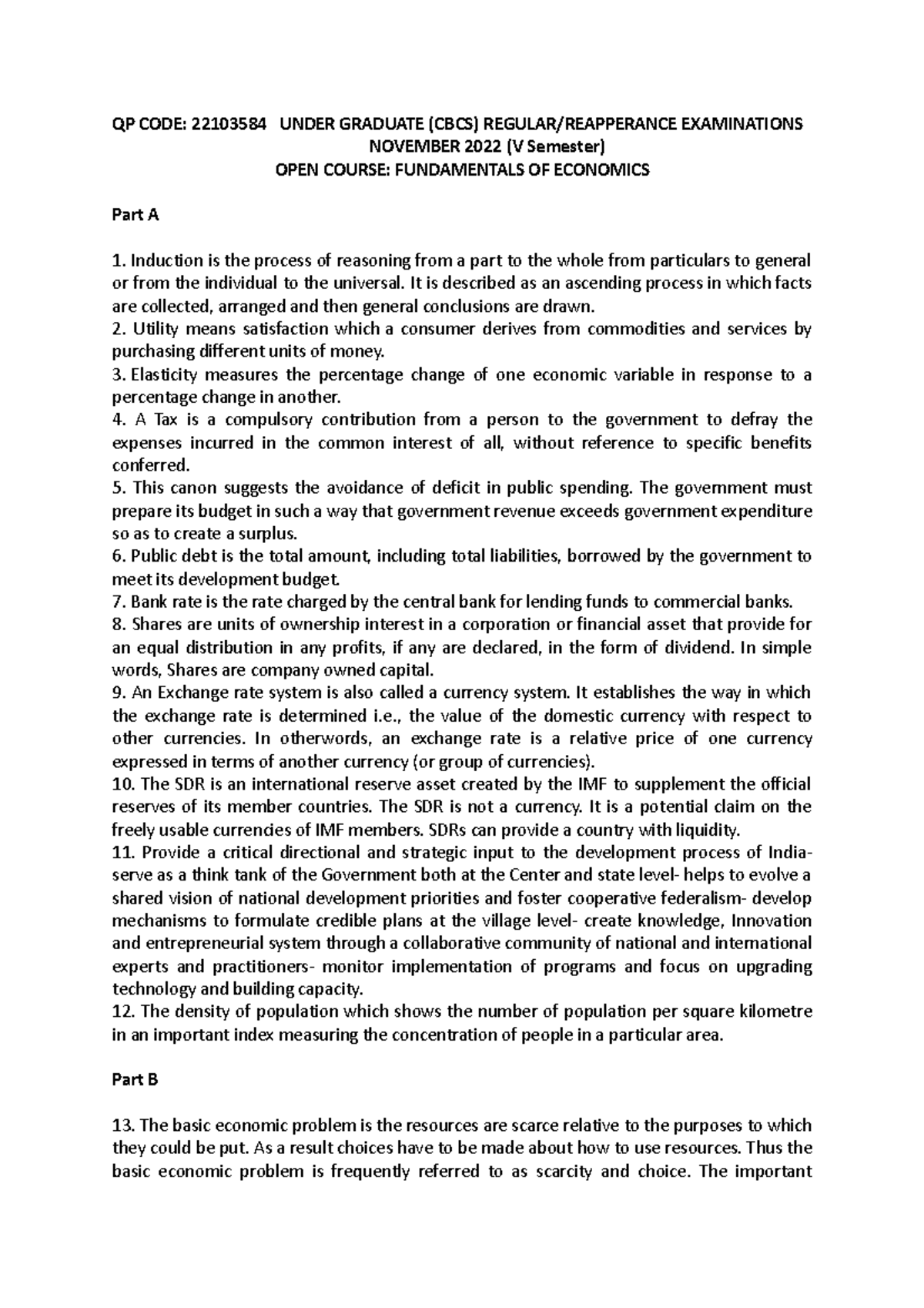 QP CODE 22103584 Fundamentals OF Economics November 2022 - QP CODE ...