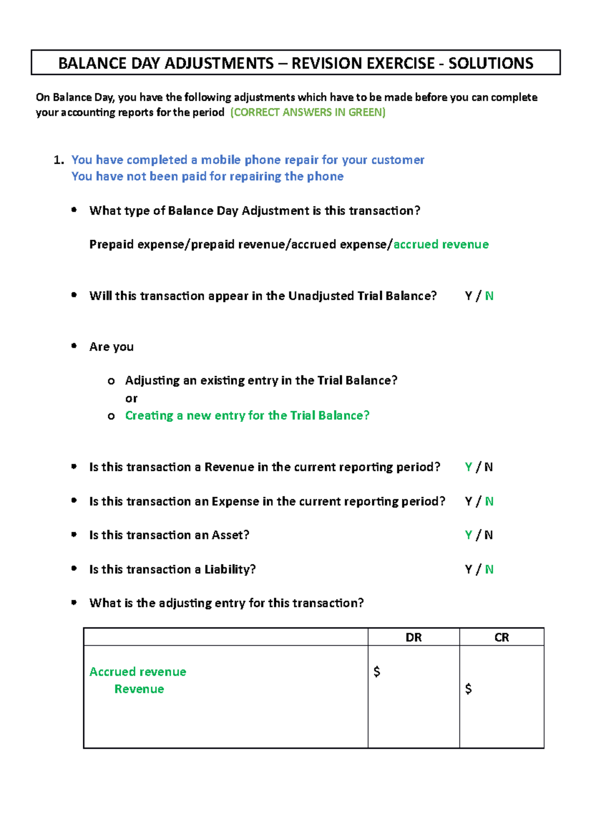 WEEK 8 - Balance DAY Adjustments - Revision Exercise - Solutions ...
