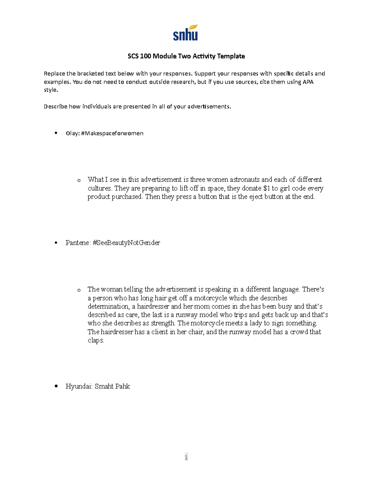 SCS 100 Module Two Activity - Support your responses with specific ...