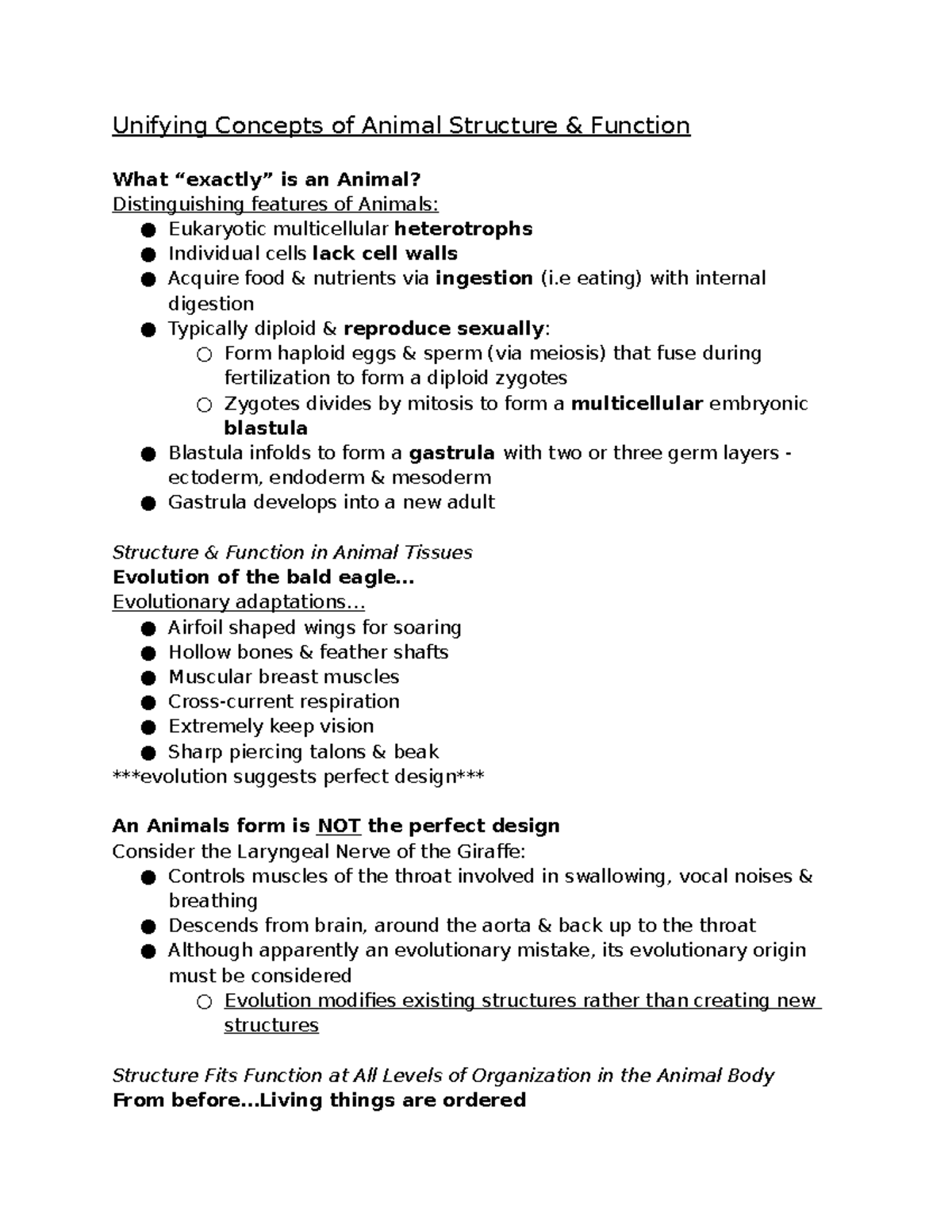 Ch. 20 Biology 1040 - Unifying Concepts of Animal Structure & Function What “exactly” is an ...
