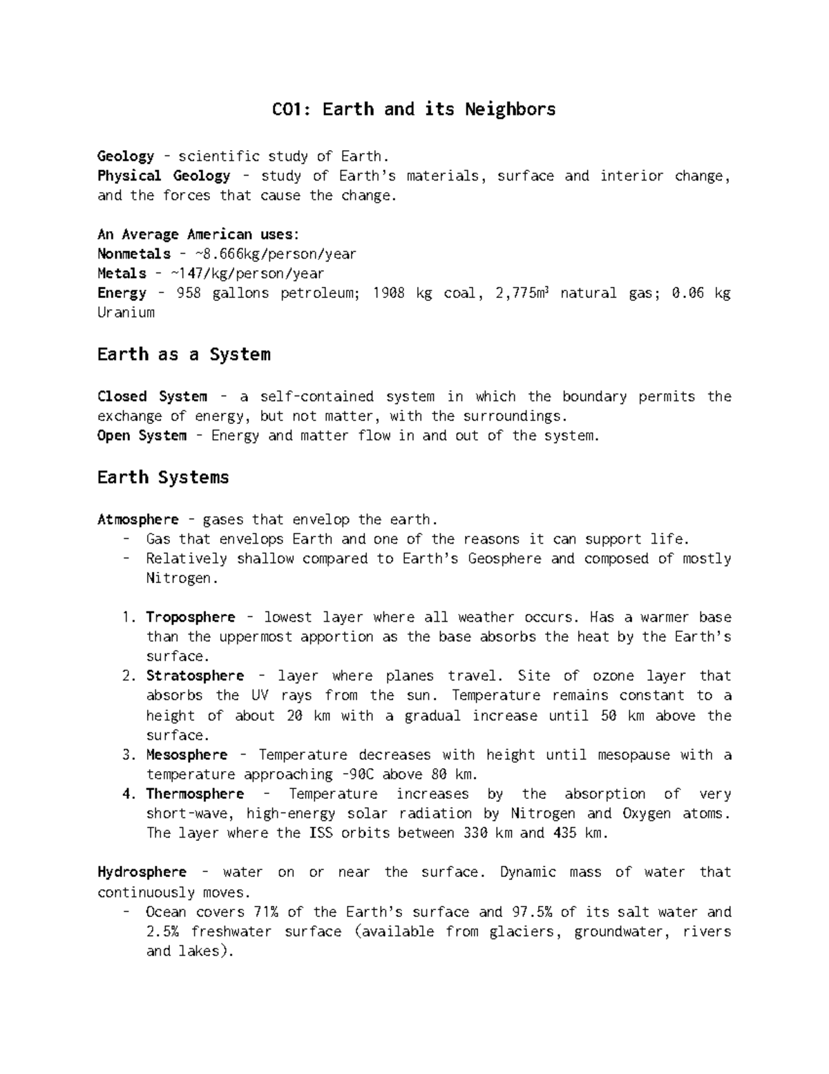 GEO01 CO1 Reviewer - CO1: Earth and its Neighbors Geology - scientific ...