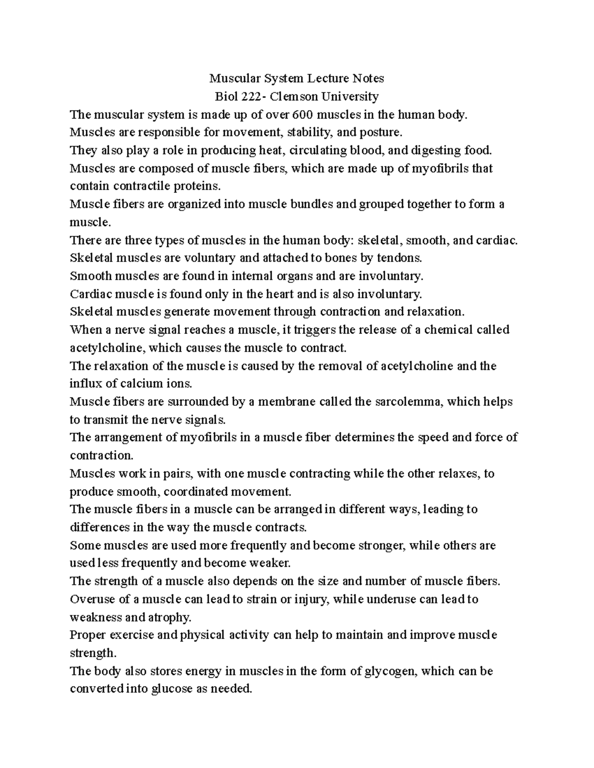 Muscular System Lecture Notes - Muscles are responsible for movement ...