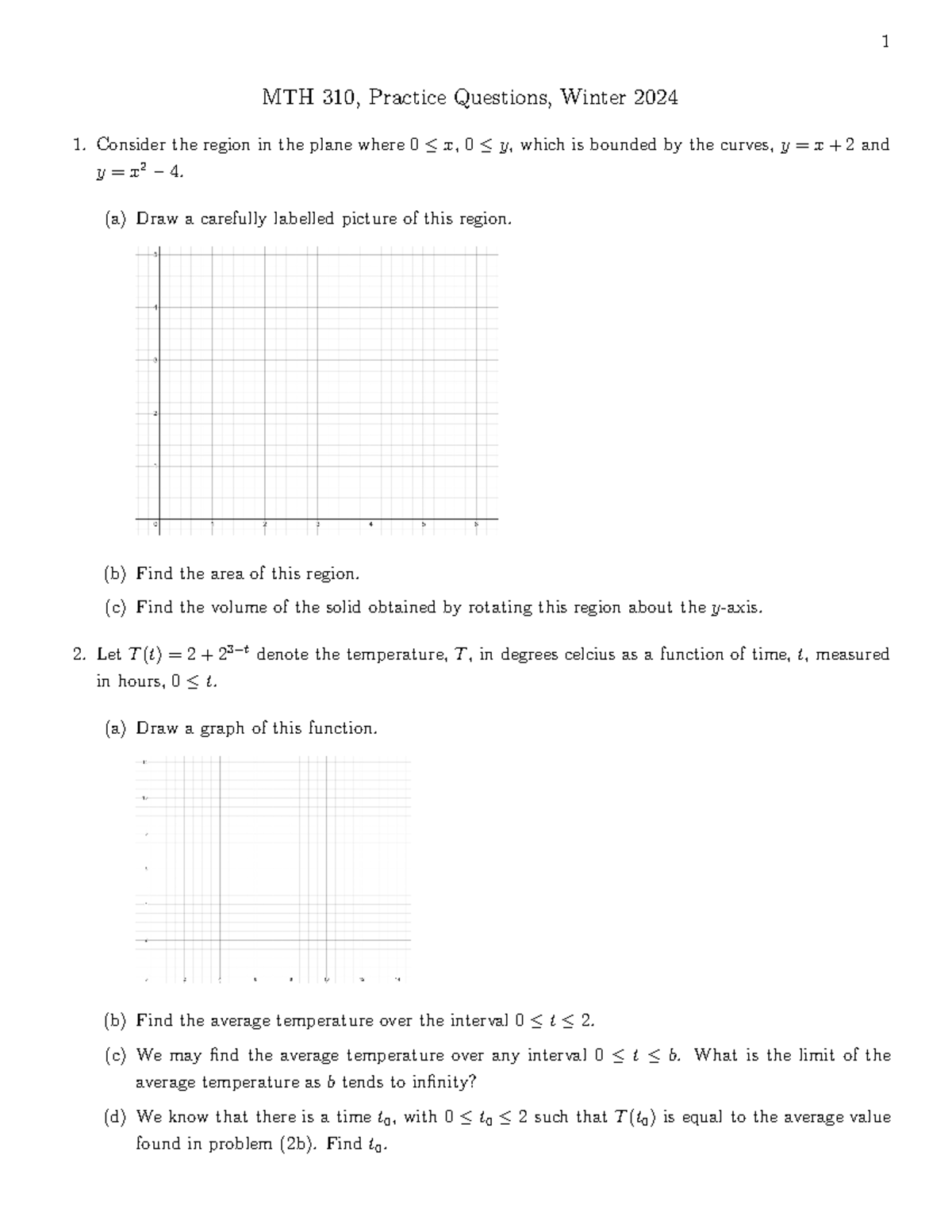 MTH310Practice W24 - tutorial - 1 MTH 310, Practice Questions, Winter ...