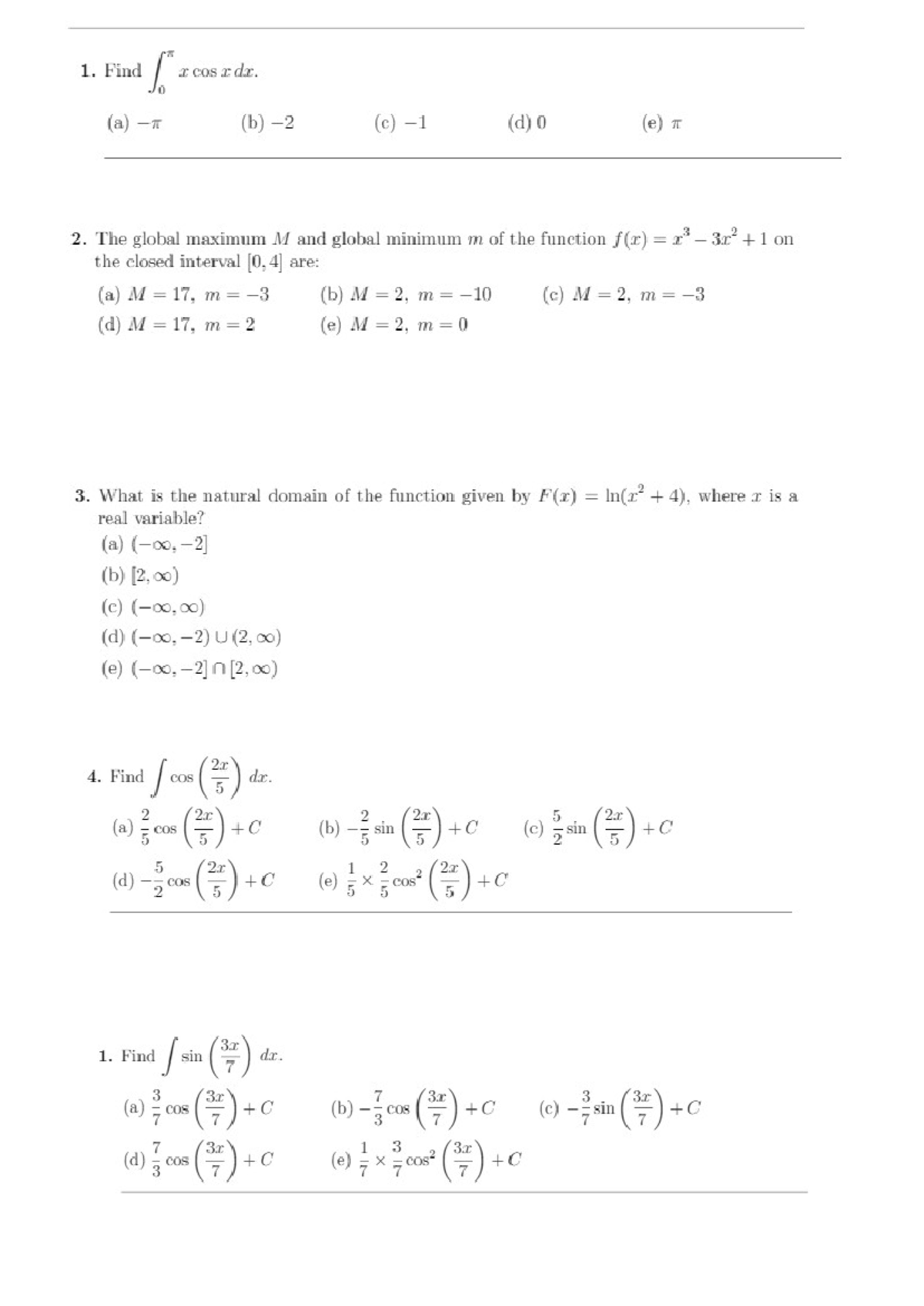 Practice Questions - MATH1021 - Studocu