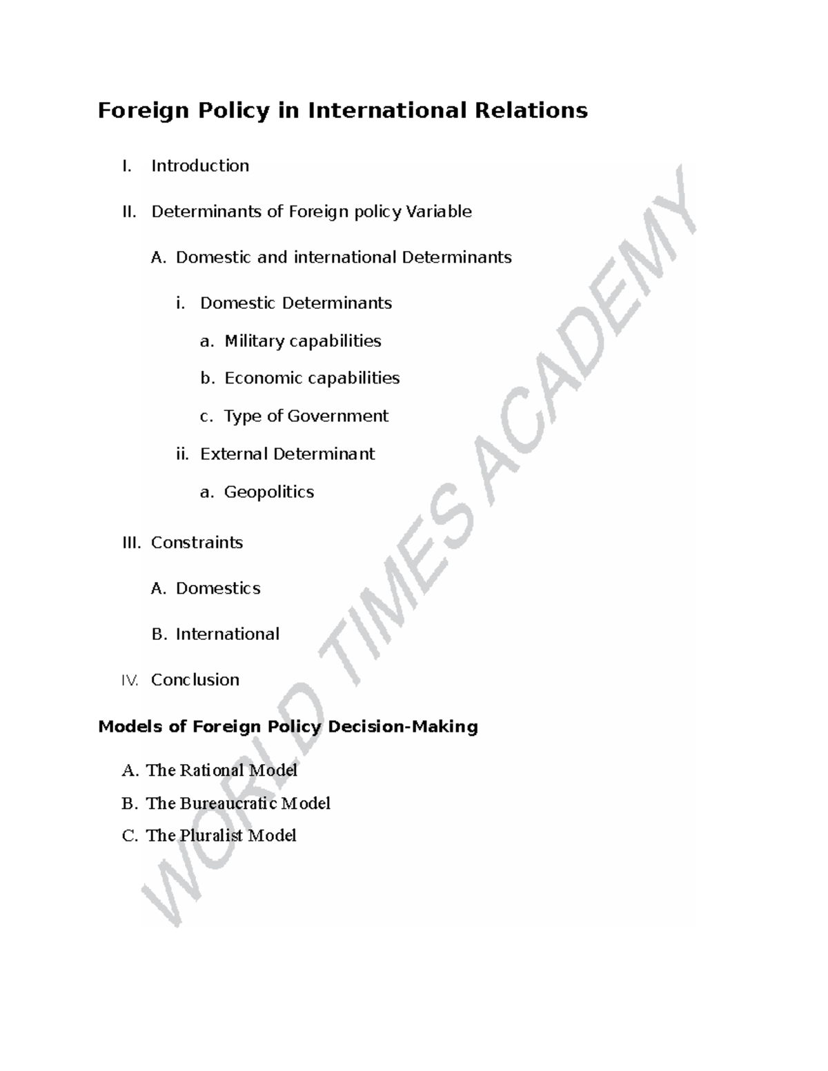 Foreign Policy in International Relations - Introduction II ...