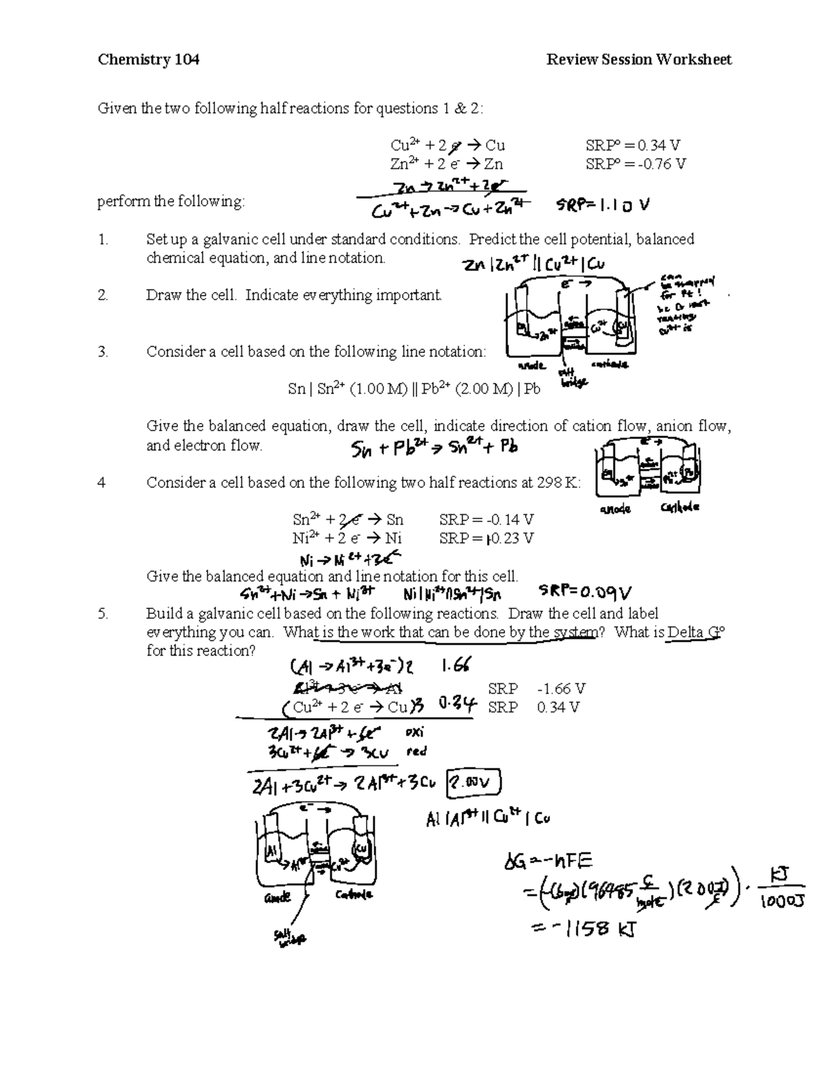 Review+Sheet+9+-+Standard+Galvanic+Cells - Chemistry 104 Review Session ...