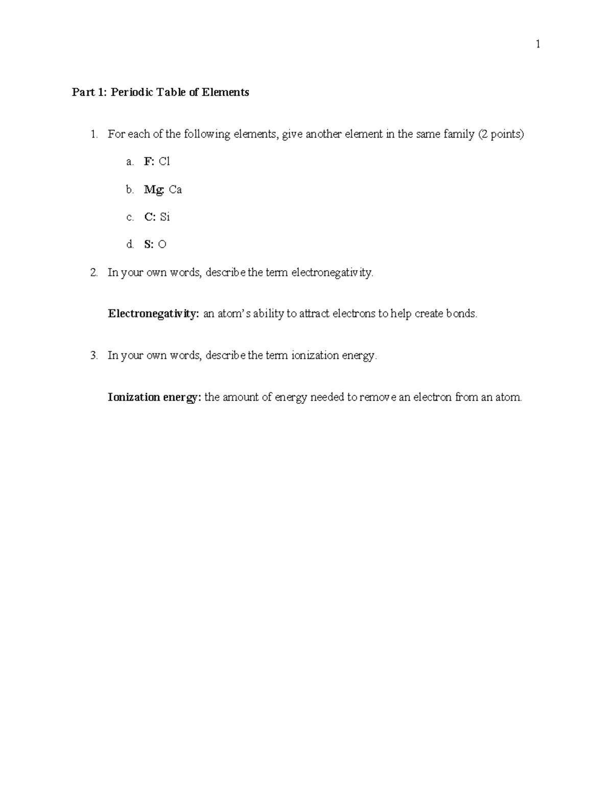 CHEM 120 Lab 2 - Part 1: Periodic Table of Elements 1. For each of the ...
