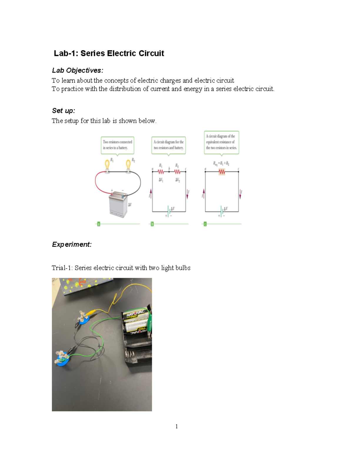 Series Electric Circuit Lab - Lab-1: Series Electric Circuit Lab ...