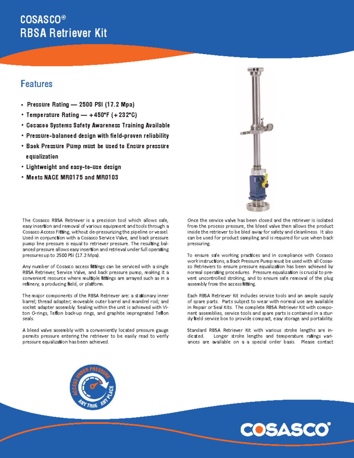 RBSA Two-Inch System Retriever Kit - Retriever - COSASCO® RBSA ...