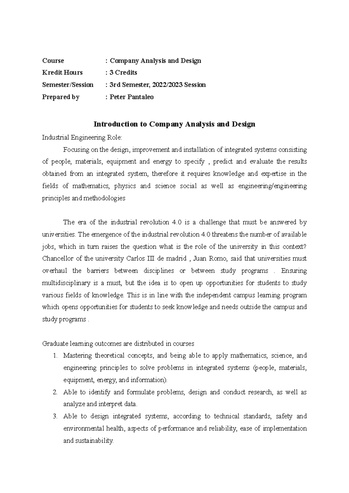 Lecture Notes Introduction to Company Analysis and Design Company ...