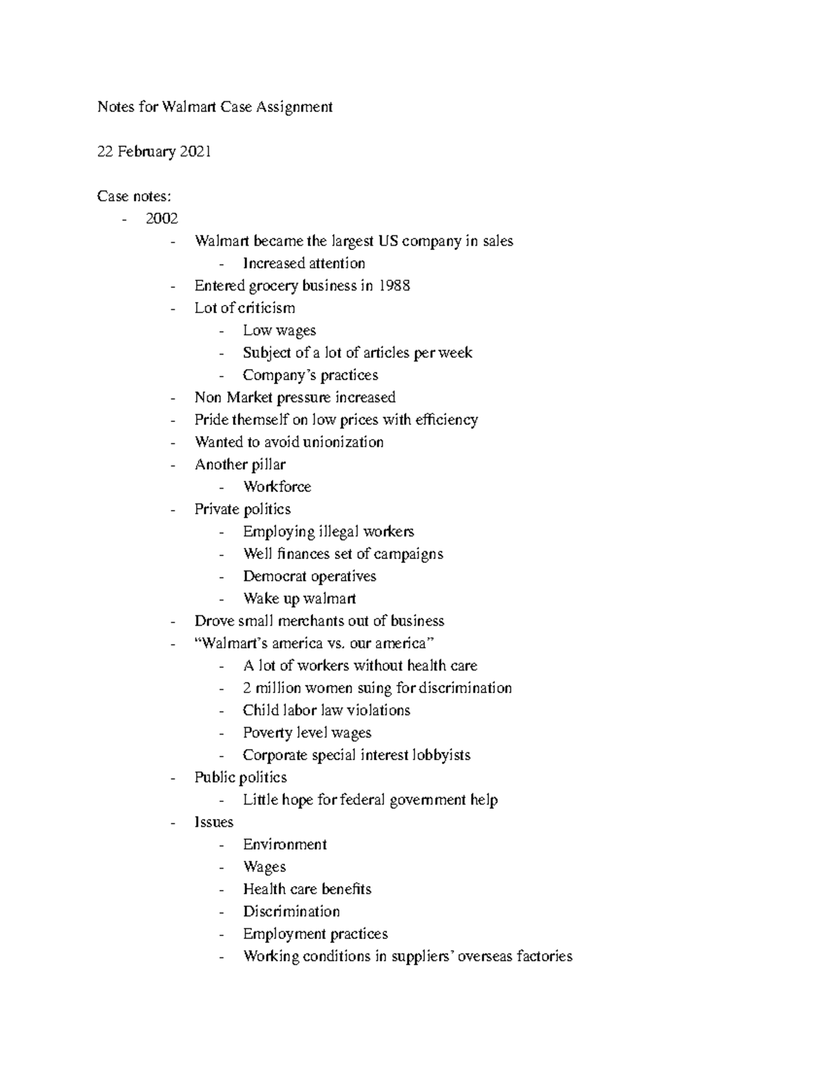 PPD 357 Presentation Notes - Notes for Walmart Case Assignment 22 ...