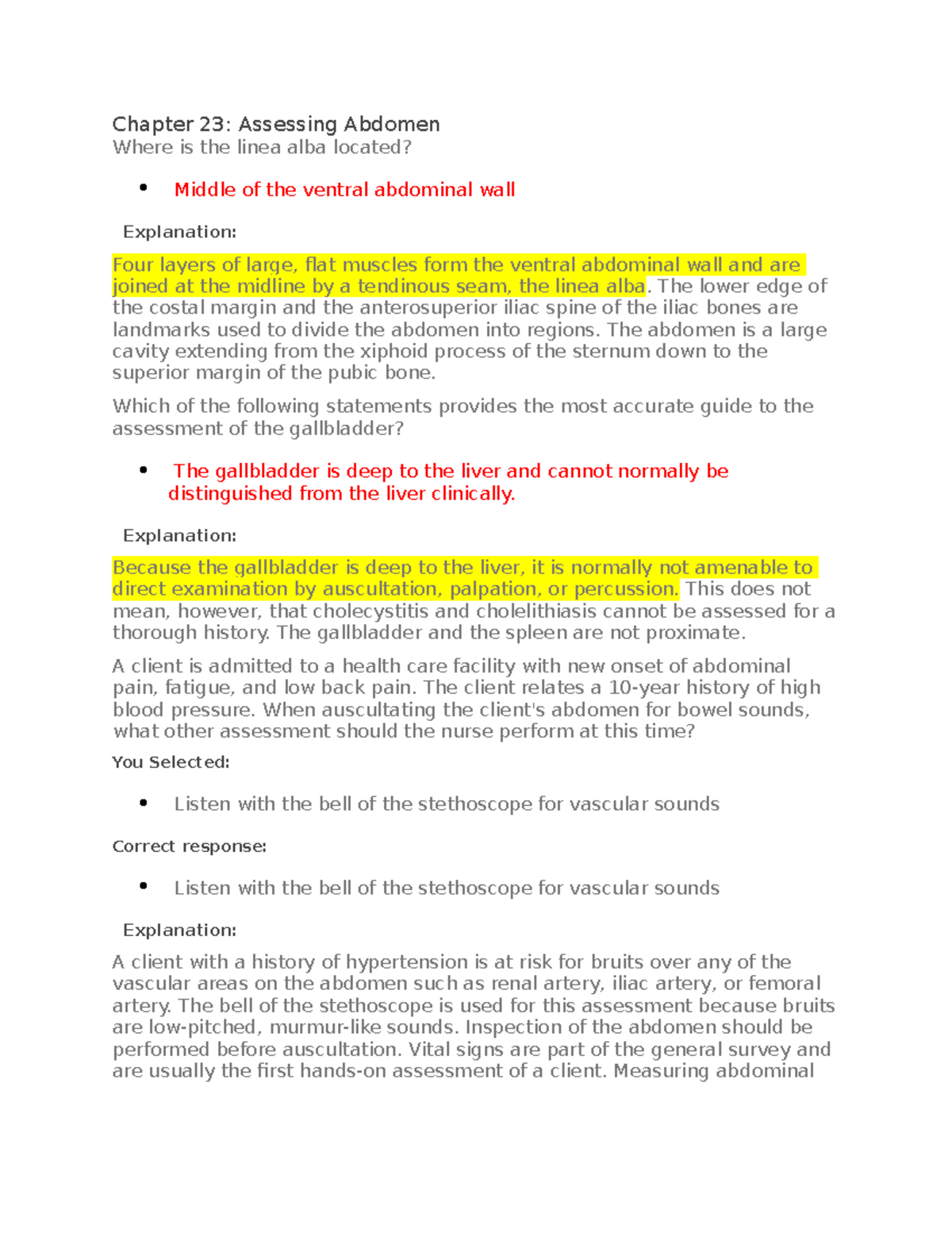 Chapter 23 - prepu - Chapter 23: Assessing Abdomen Where is the linea ...