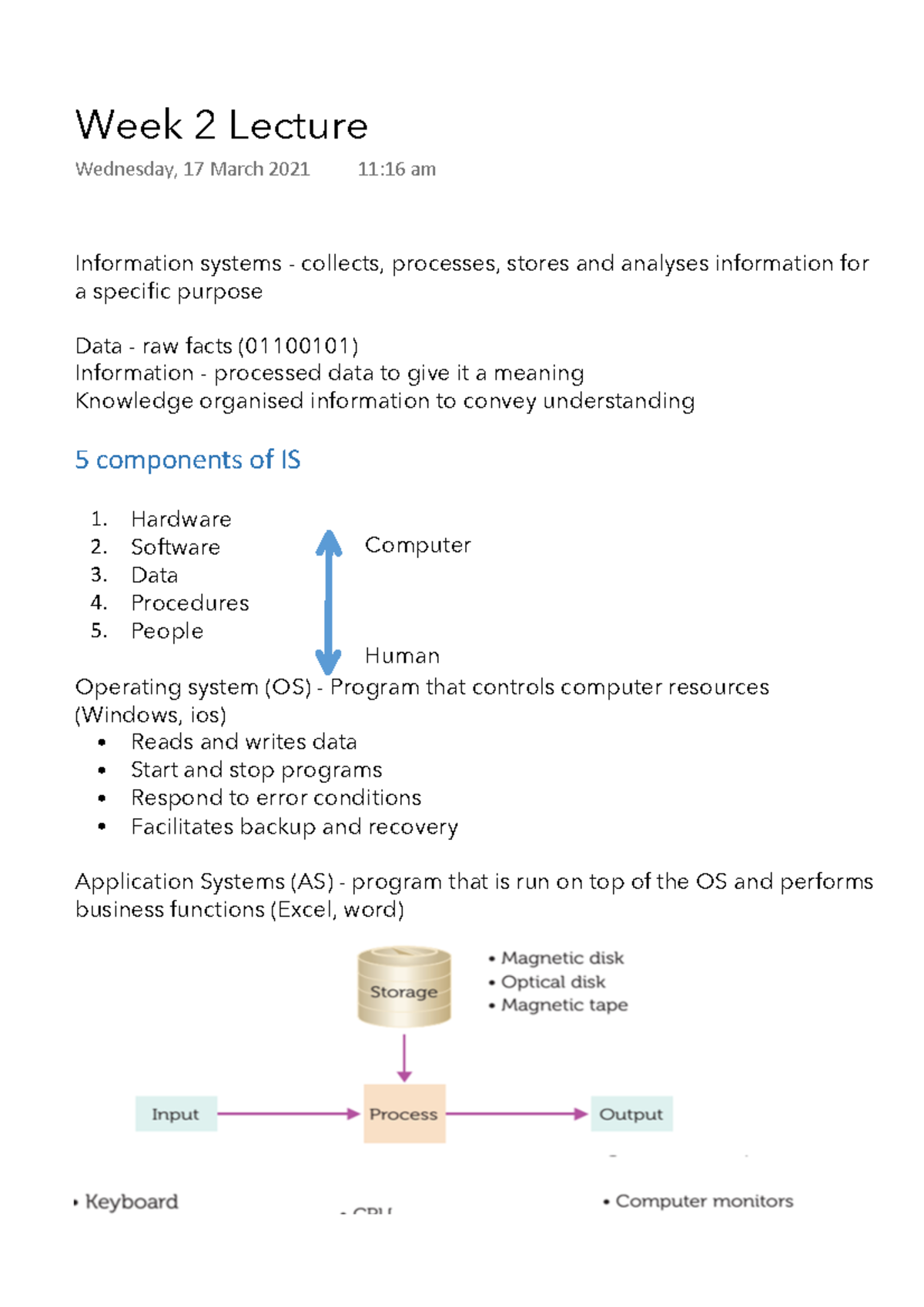 Week 2 Lecture - Information systems - collects, processes, stores and ...