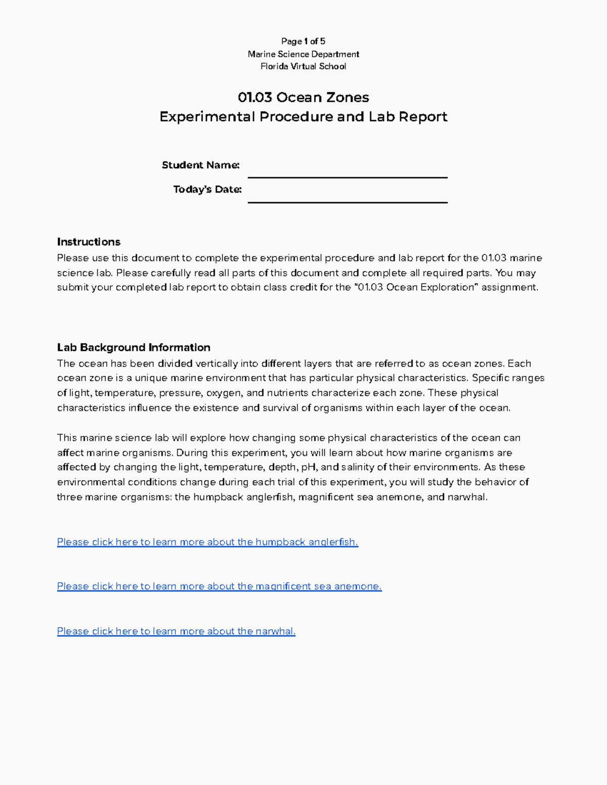Copy of 01.03 Lab Report - Marine Science Department Florida Virtual ...