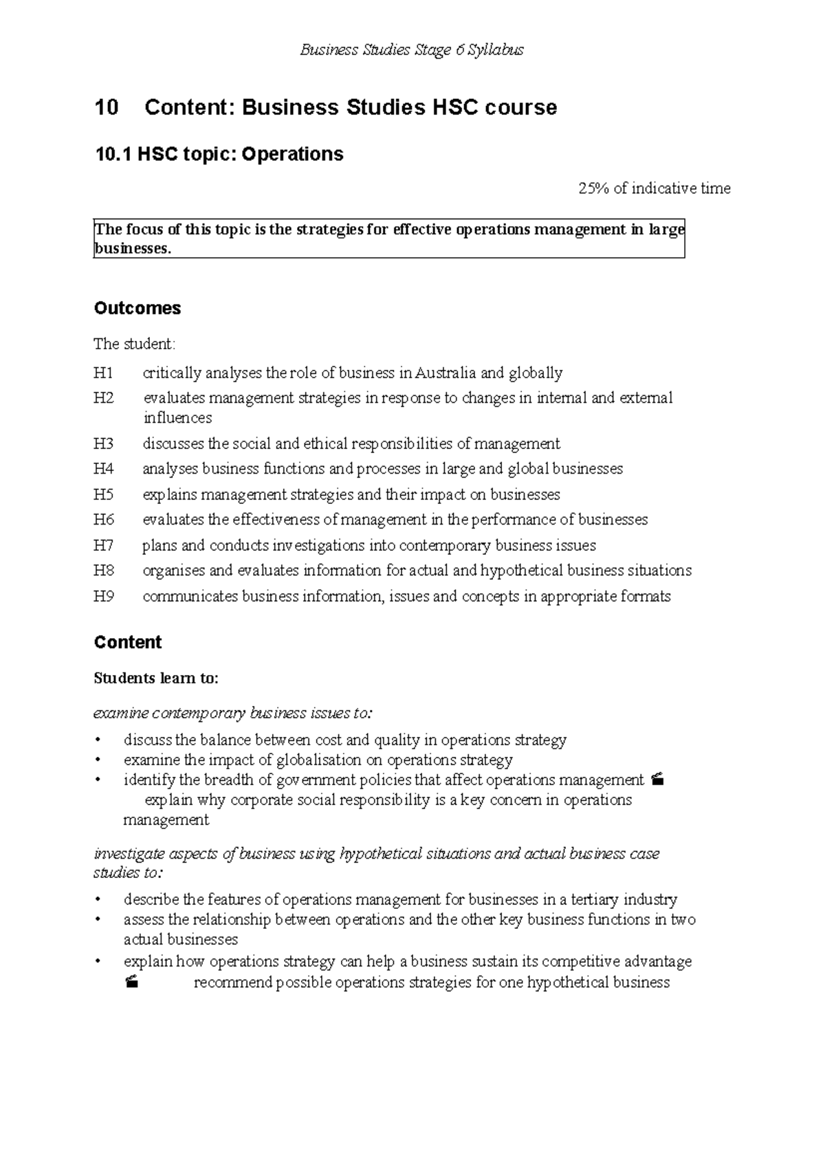 Business Studies Stage 6 Syllabus - Business Studies Stage 6 Syllabus ...