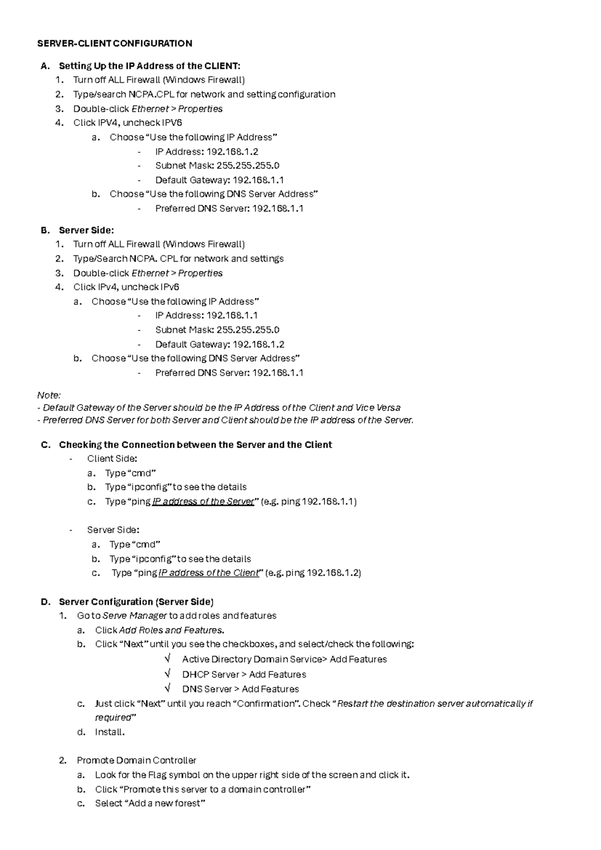 Server-Client-Configuration 1 - SERVER-CLIENT CONFIGURATION A. Setting ...