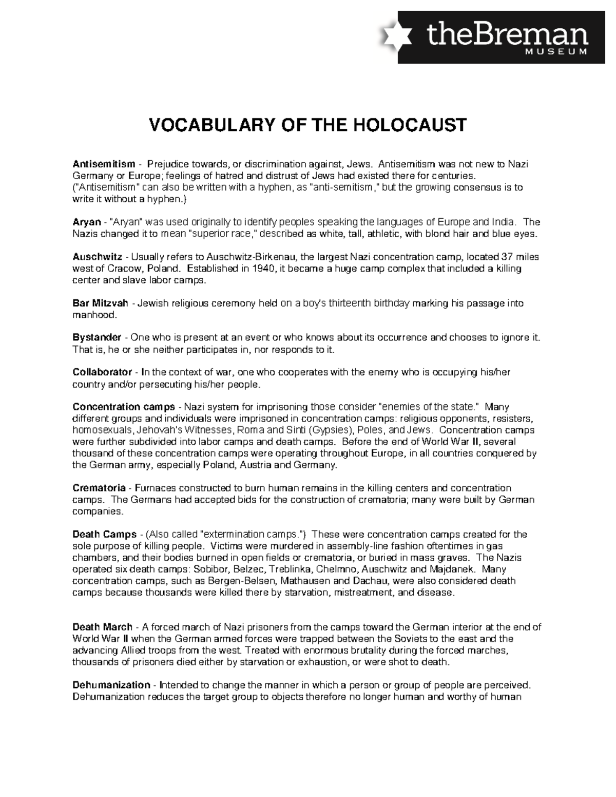 Vocabulary OF THE Holocaust - VOCABULARY OF THE HOLOCAUST Antisemitism ...