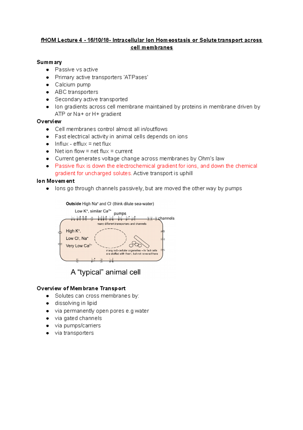 Intracellular Ion Homeostasis or Solute transport across cell membranes ...