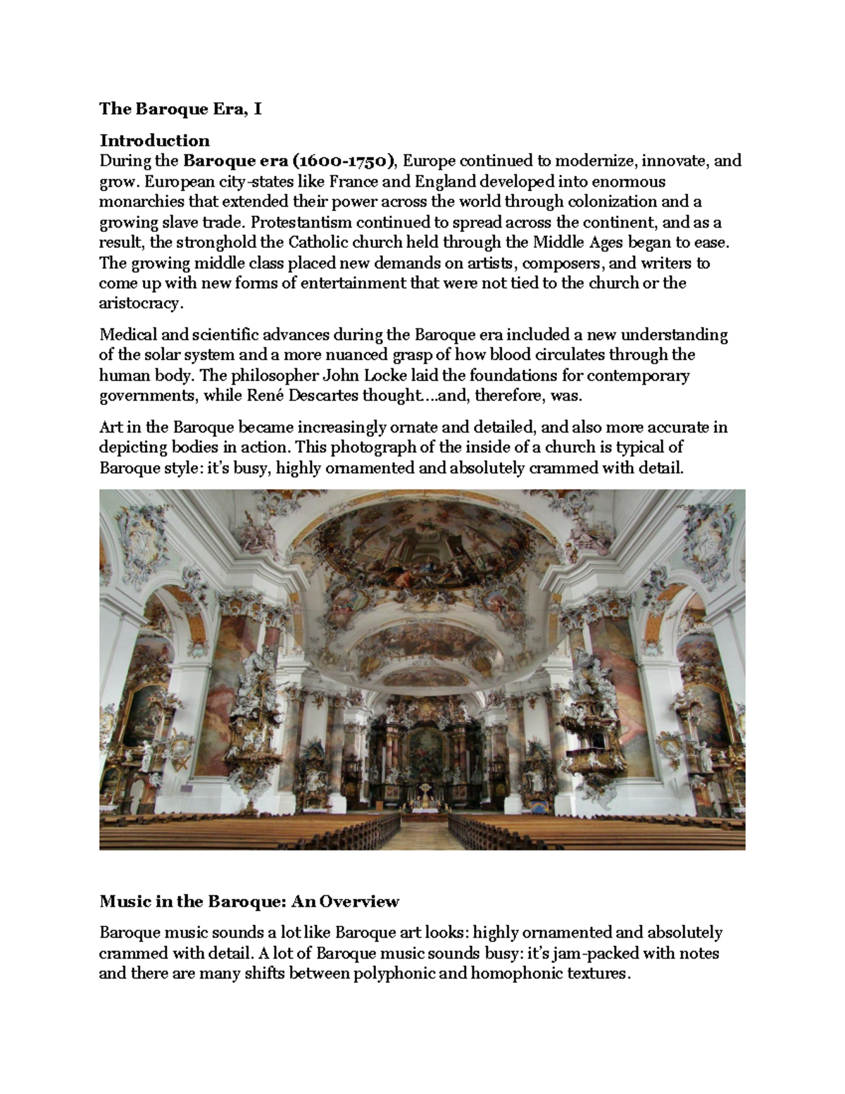 Baroque I - The Baroque Era, I Introduction During the Baroque era ...
