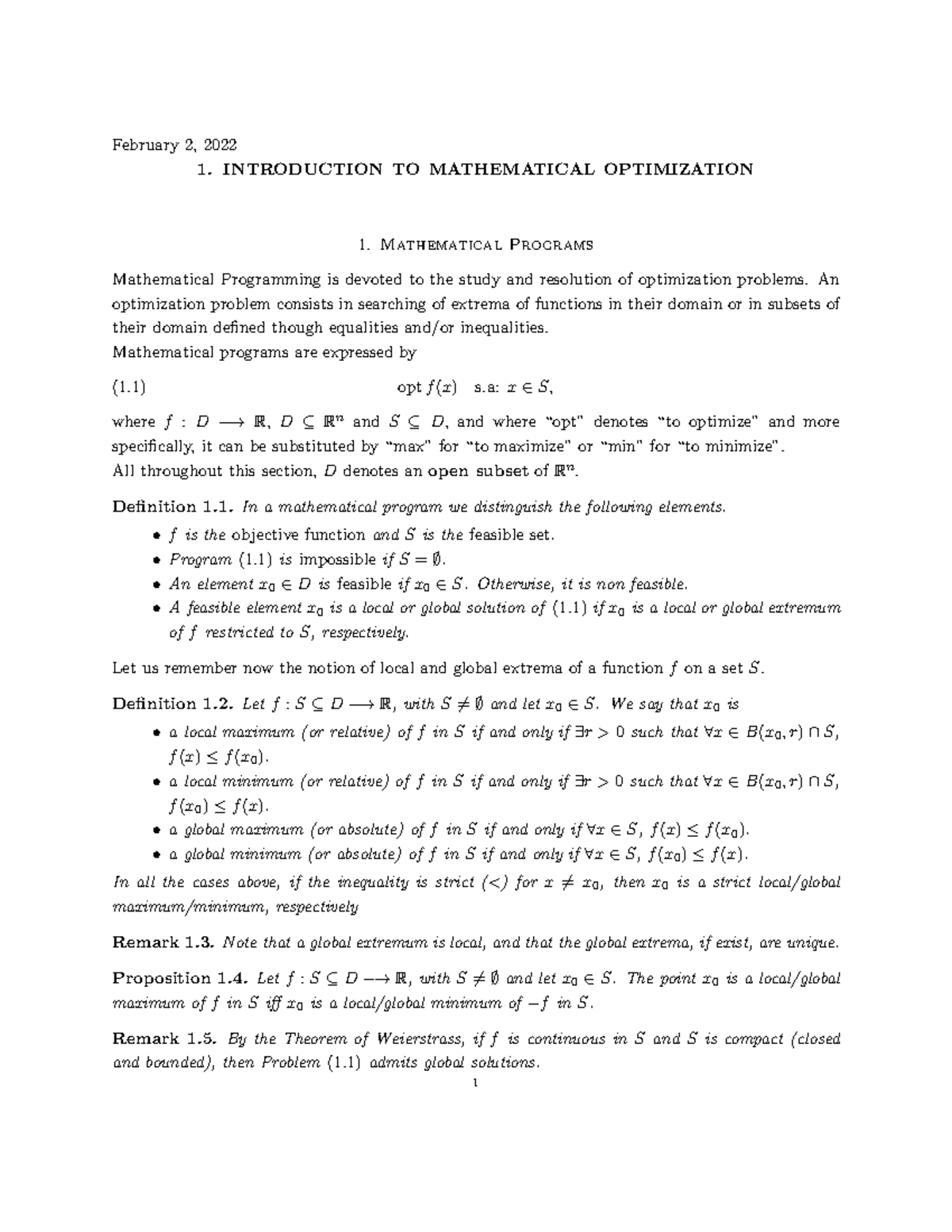 Mathematical Optimization - February 2, 2022 1. INTRODUCTION TO MATHEMATICAL OPTIMIZATION 1 ...