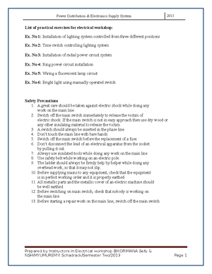 Wokshop manual Two-1 - Workshop of electricity - List of practical ...