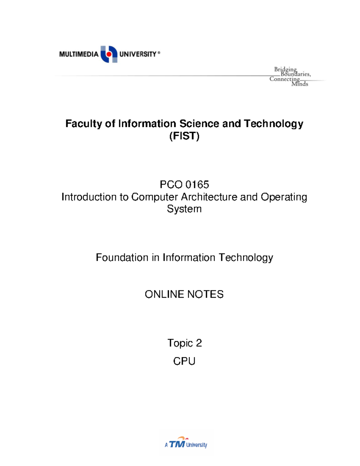 Topic 2 - CPU - Faculty of Information Science and Technology (FIST ...