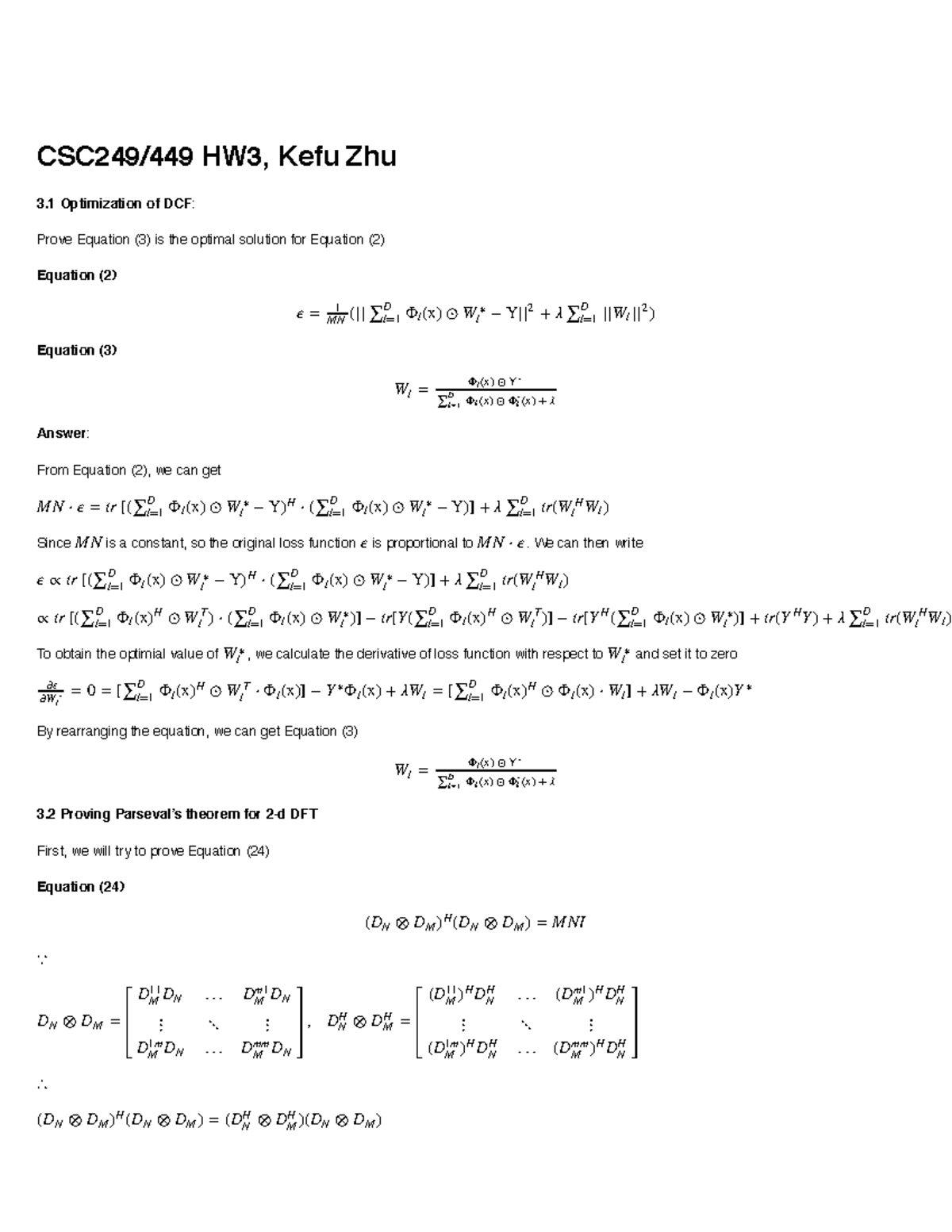 Theoretical HW - HW1 - 3 Optimization of DCF: Prove Equation (3) is the optimal solution for ...