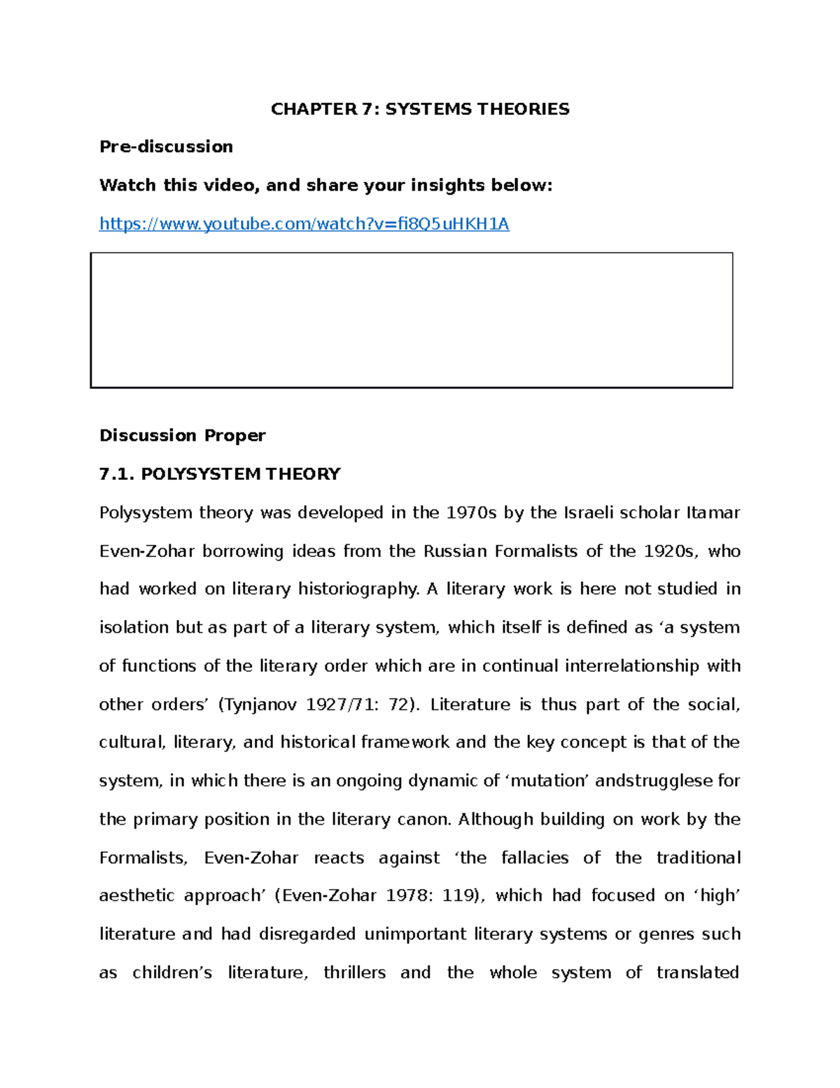 Lesson 7 Systems theories - CHAPTER 7: SYSTEMS THEORIES Pre-discussion ...
