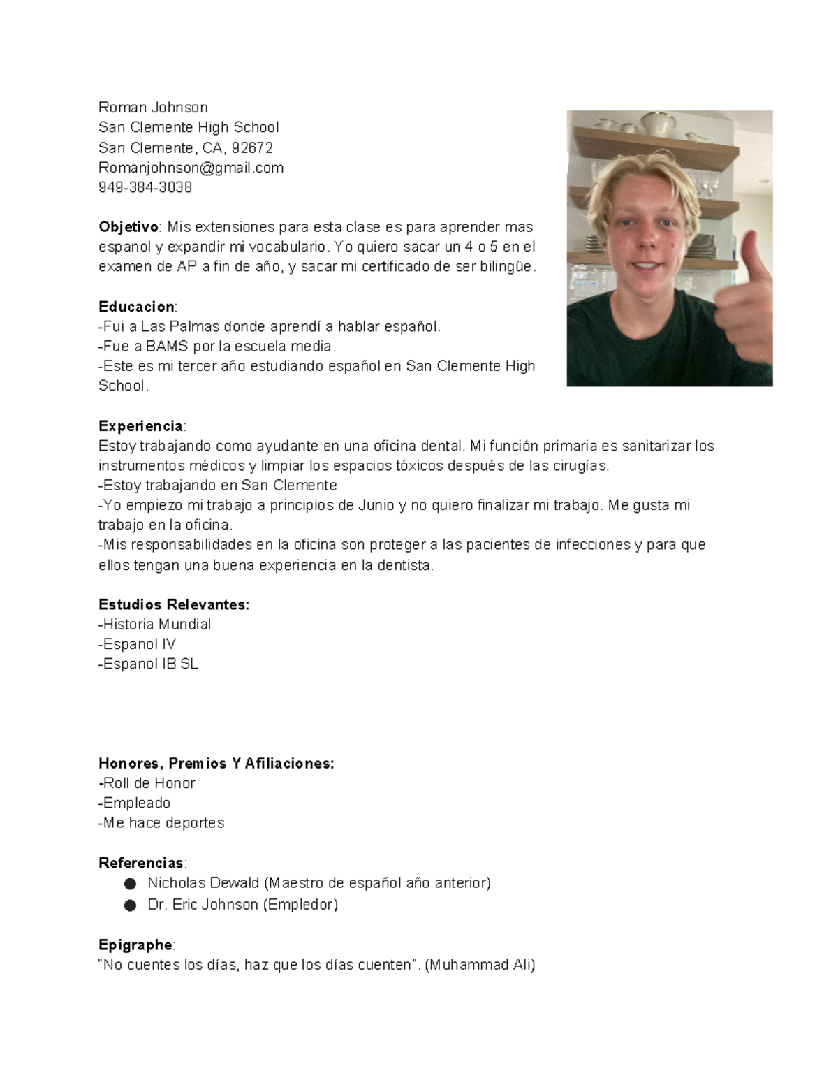 Proyecto Un Puesto en La Clase Avanzada - Roman Johnson San Clemente ...