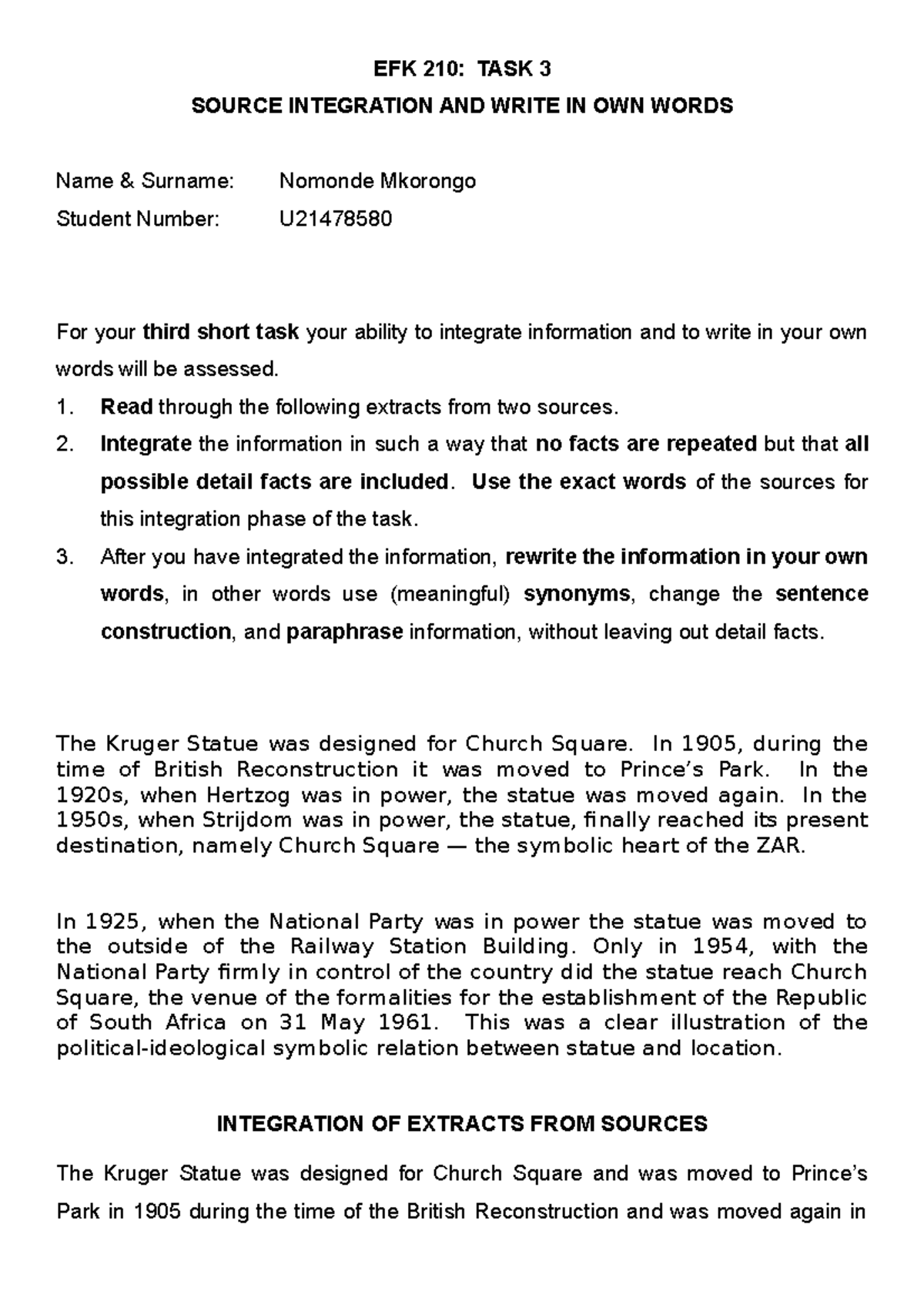 EFK210 CA Task3 2022 - EFK 210: TASK 3 SOURCE INTEGRATION AND WRITE IN ...
